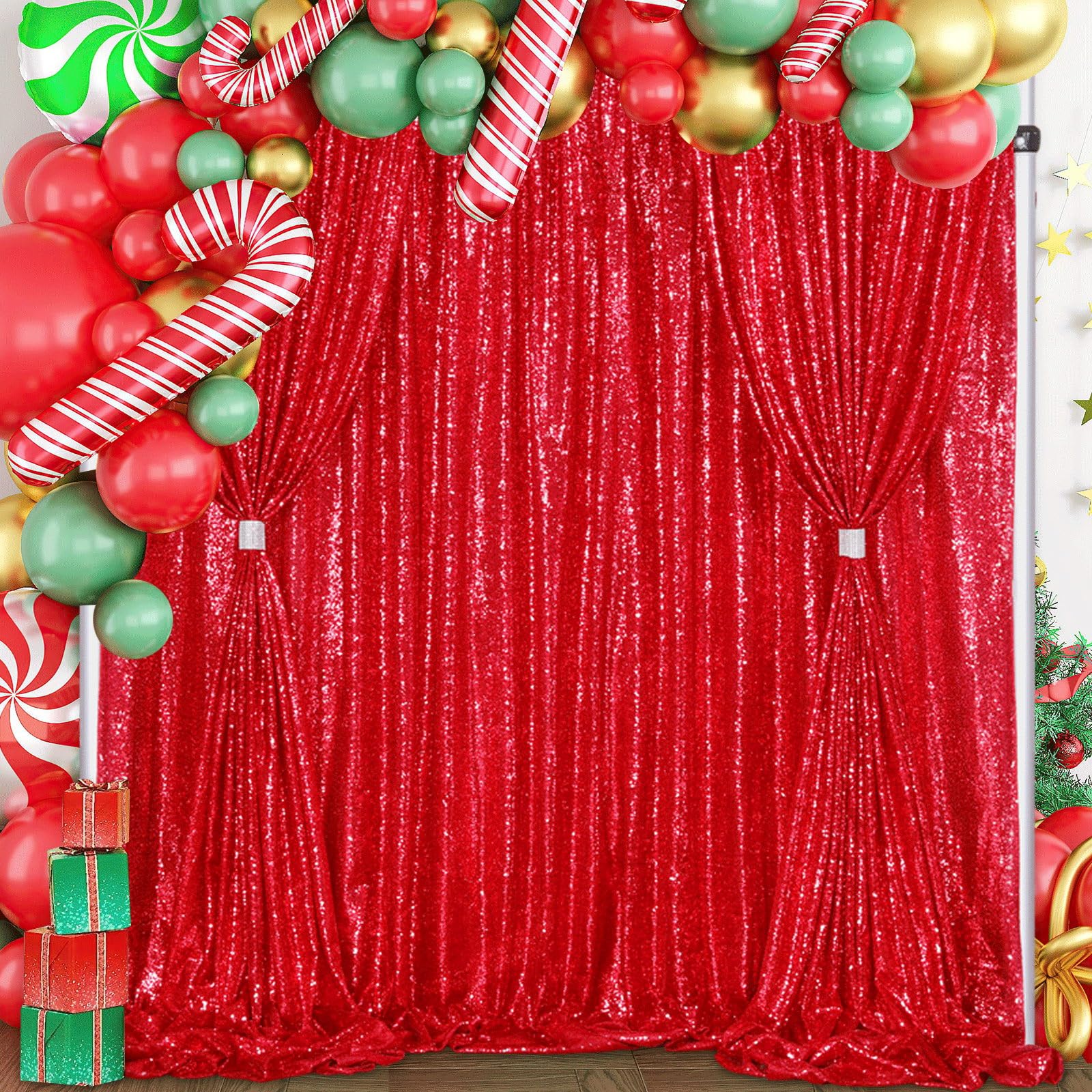 Amazon.com : Red Sequin Backdrop Curtain Background: Christmas Shiny ...