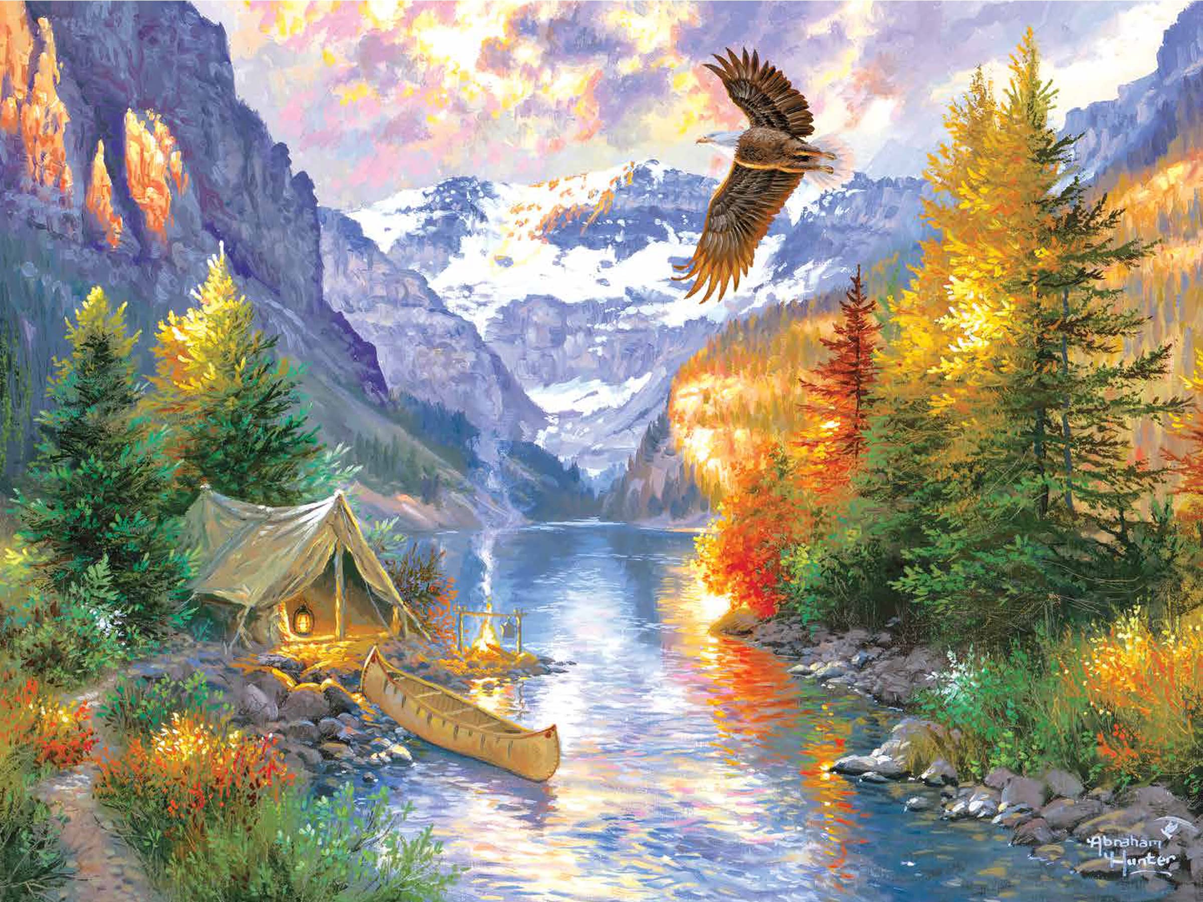 Snapklik.com : RoseArt - Abraham Hunter - Rocky Mountain Campsite - 500 Piece Jigsaw Puzzle