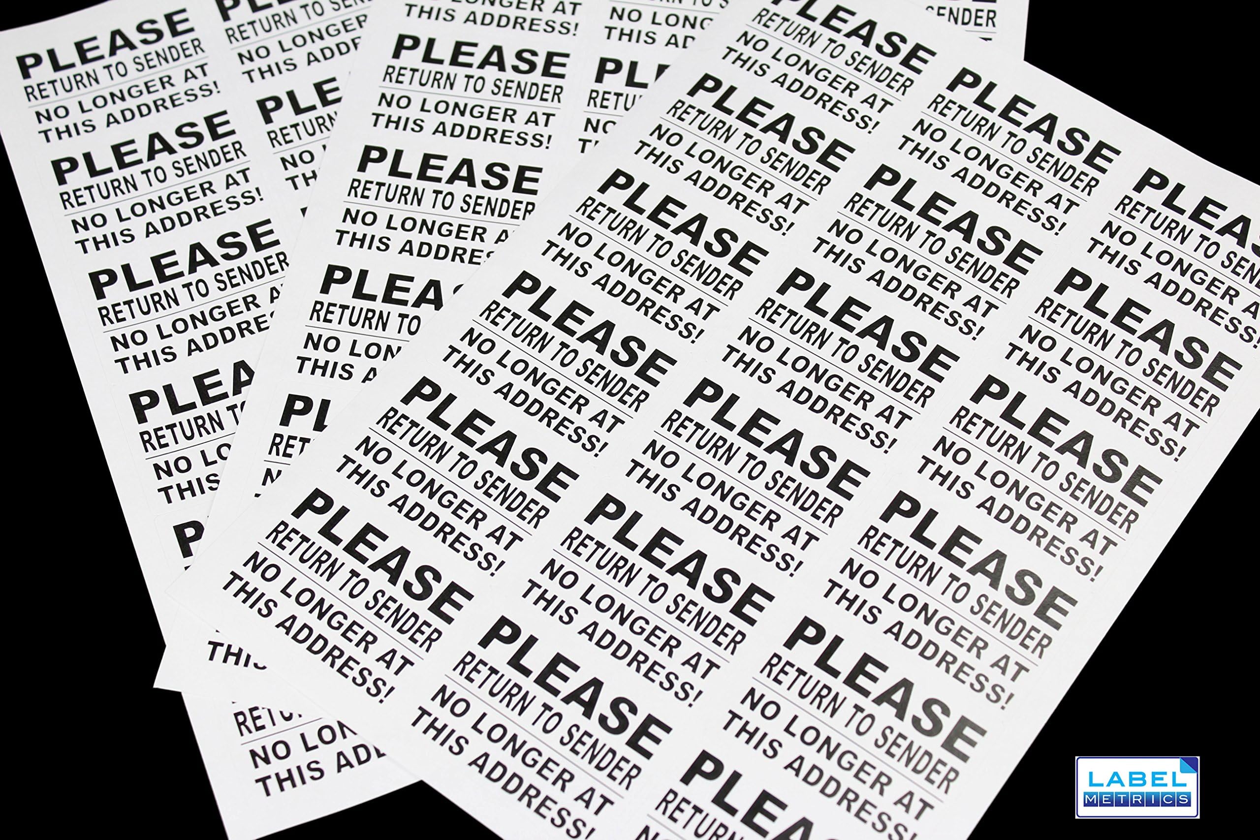 Label Metrics - "Please Return to Sender" Labels/Stickers, 63.5mm x 46 ...