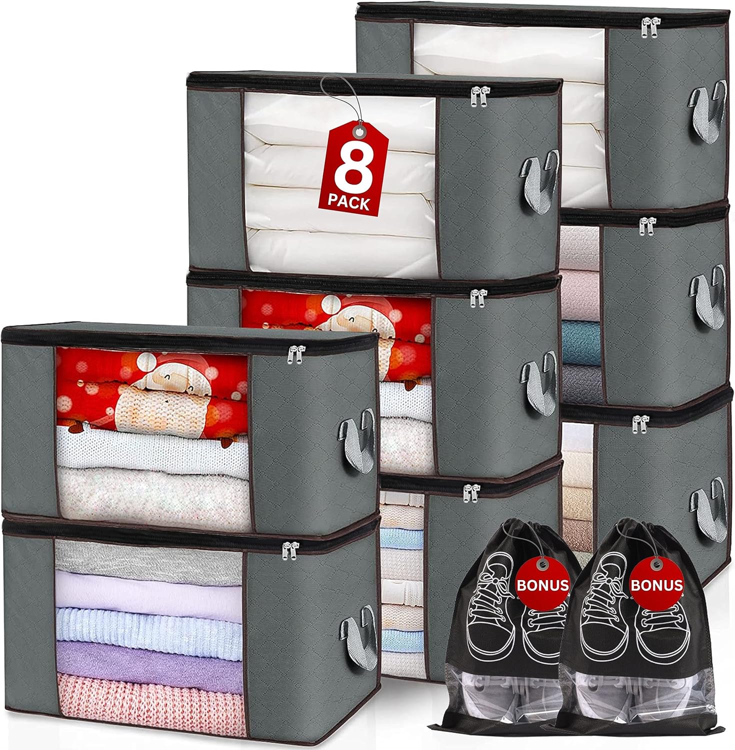 85L Clothes Storage Bag with Clear Window (8 Bags + 2 Shoe Bags ...