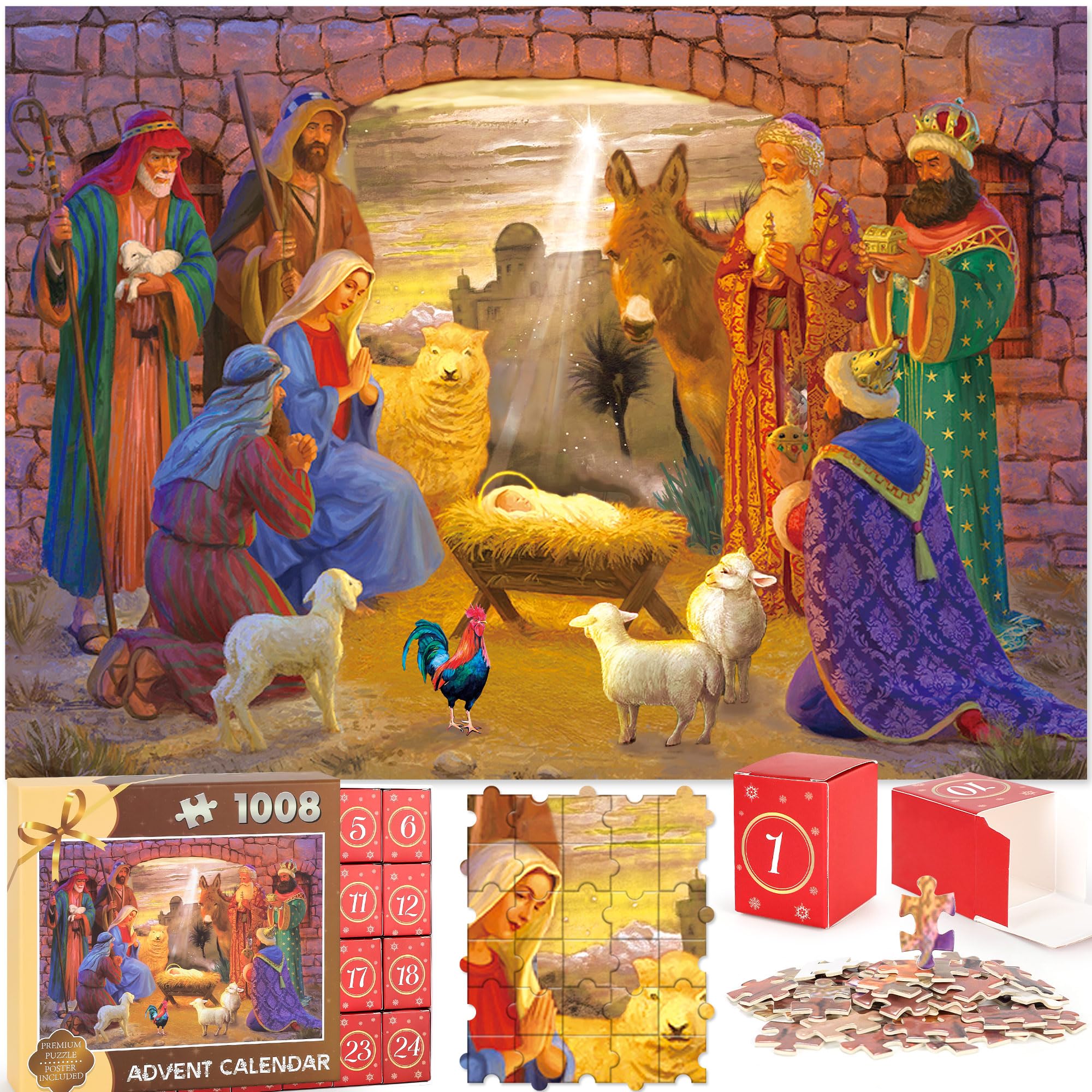 Amazon.com: Nativity Scene Puzzle Advent Calendar 2024-1008 Pieces 24 Boxes Jigsaw Puzzles ...