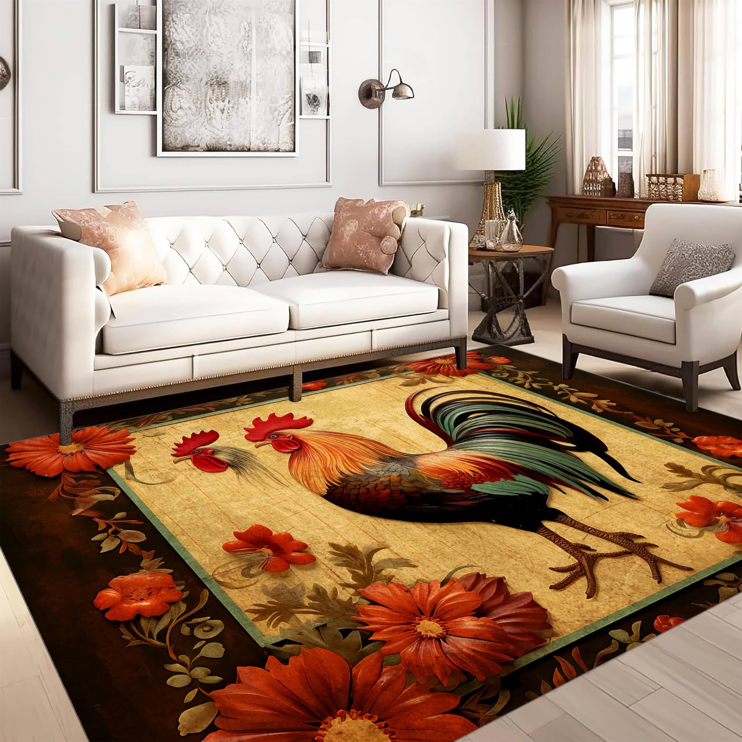 Amazon.com: rugsjwaizj Rustic Rustic Rooster Area Rug Living Room ...