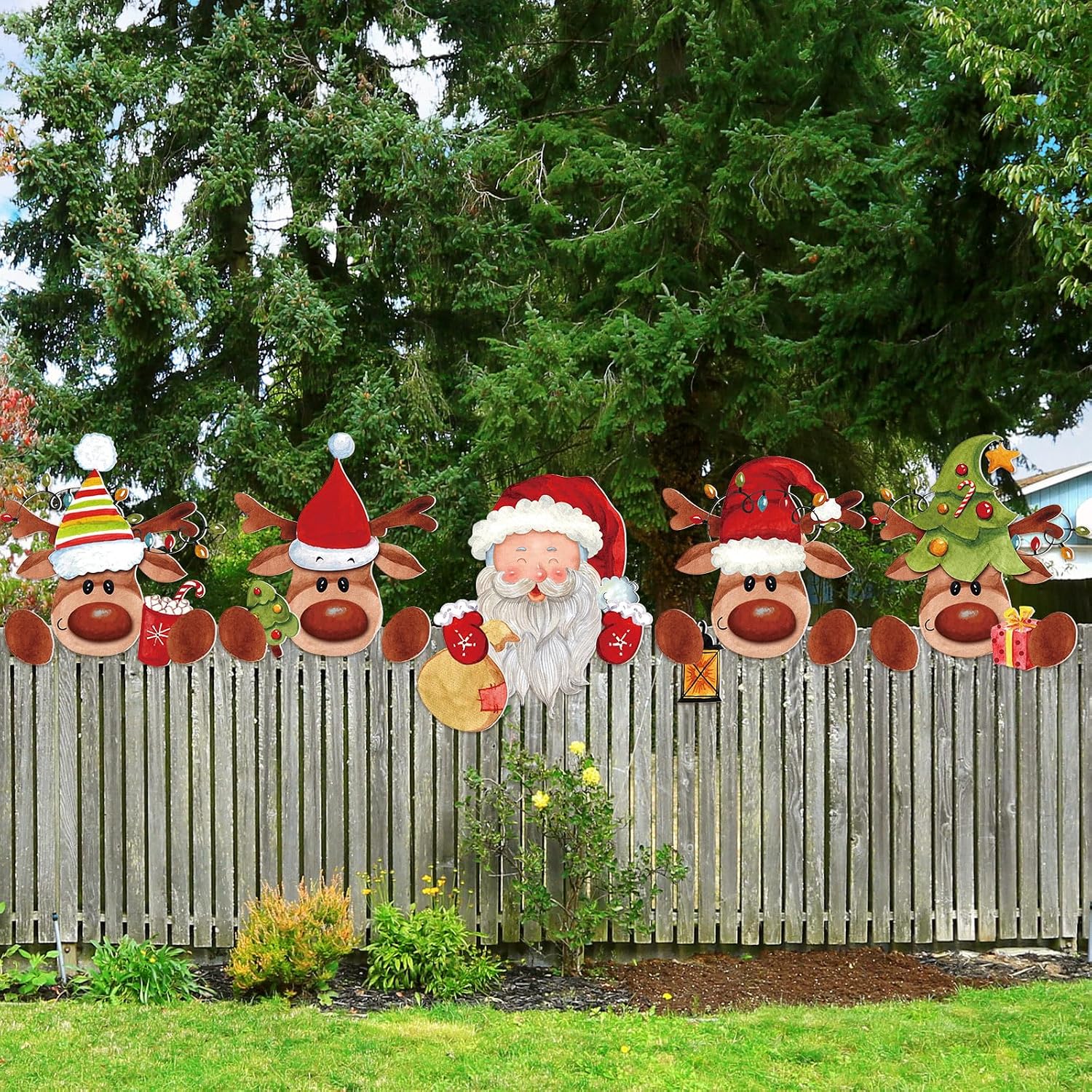 Barydat 5 Pcs Christmas Fence Peeker Decoration Peeking Garden Yard ...