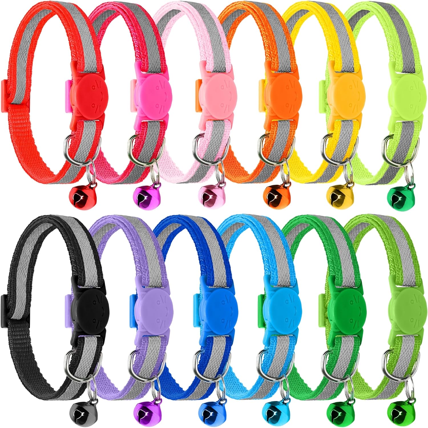 12 Pack Reflective Cat Collars With Bell, Safety Quick Release ...