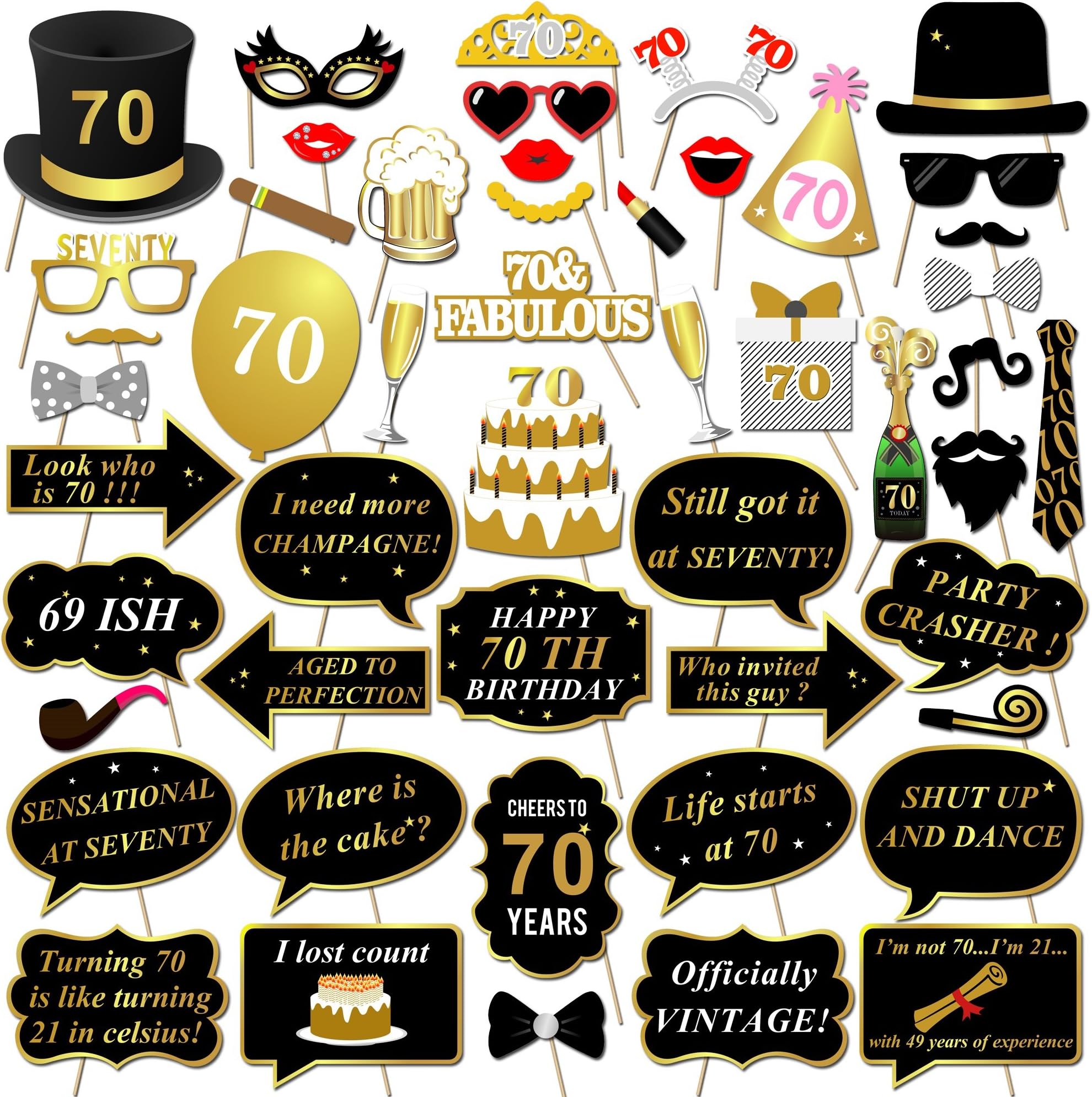 Amazon.com: Adult 70th Birthday Photo Booth Props(41Pcs) for Her Him ...