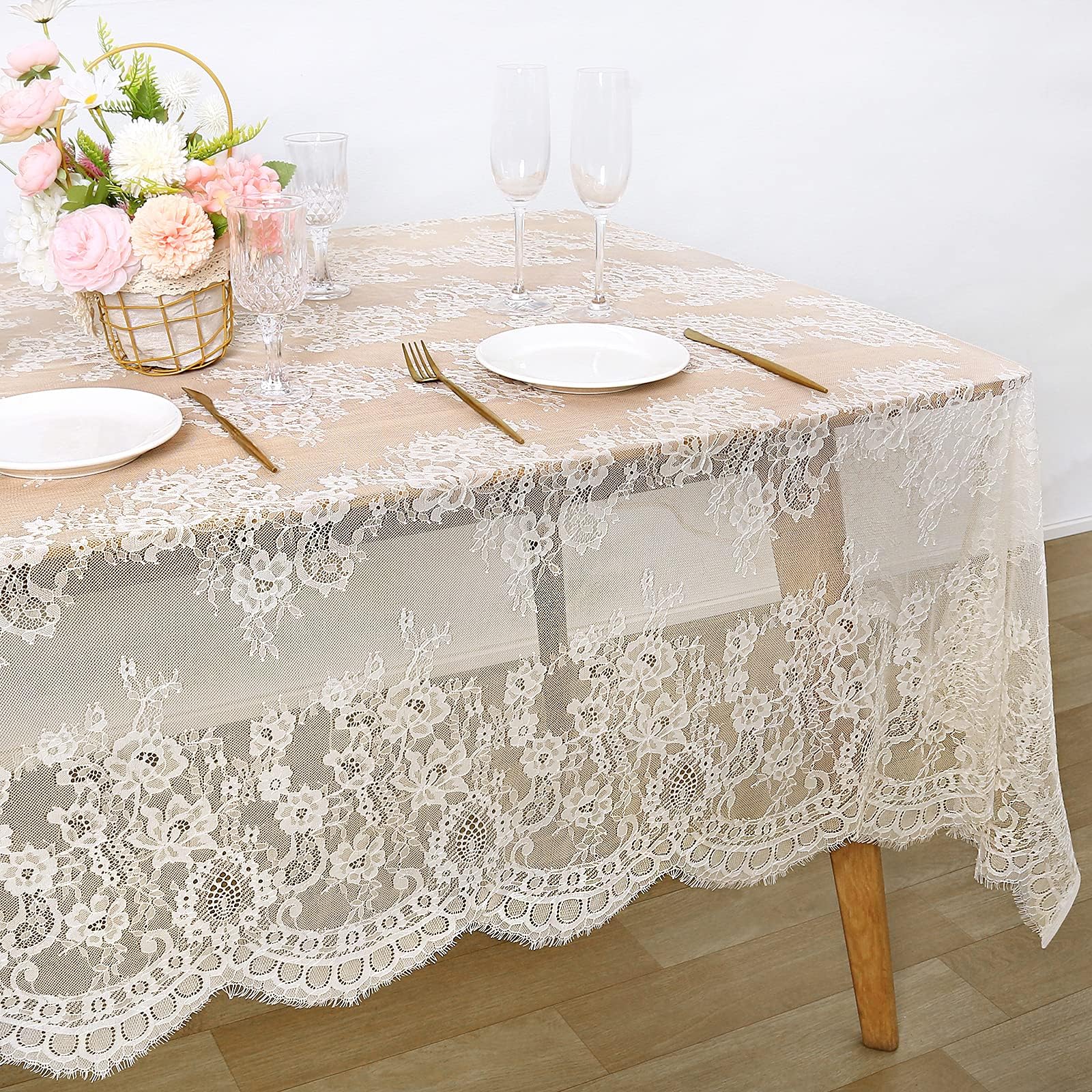 Amazon.com: Newbridge Spring Allison Rectangle Lace Tablecloth, 52 x 70 ...
