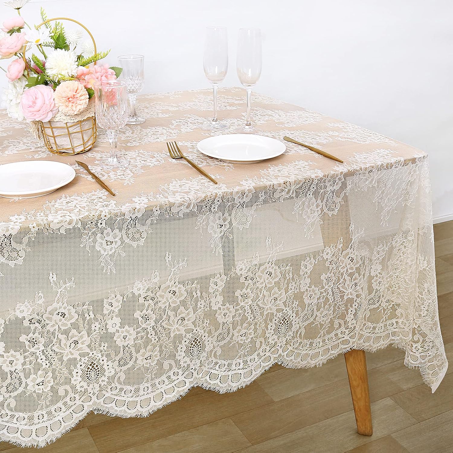Amazon.com: Ivory Lace Tablecloth Exquisite Wedding Lace Fabric 60x120 ...