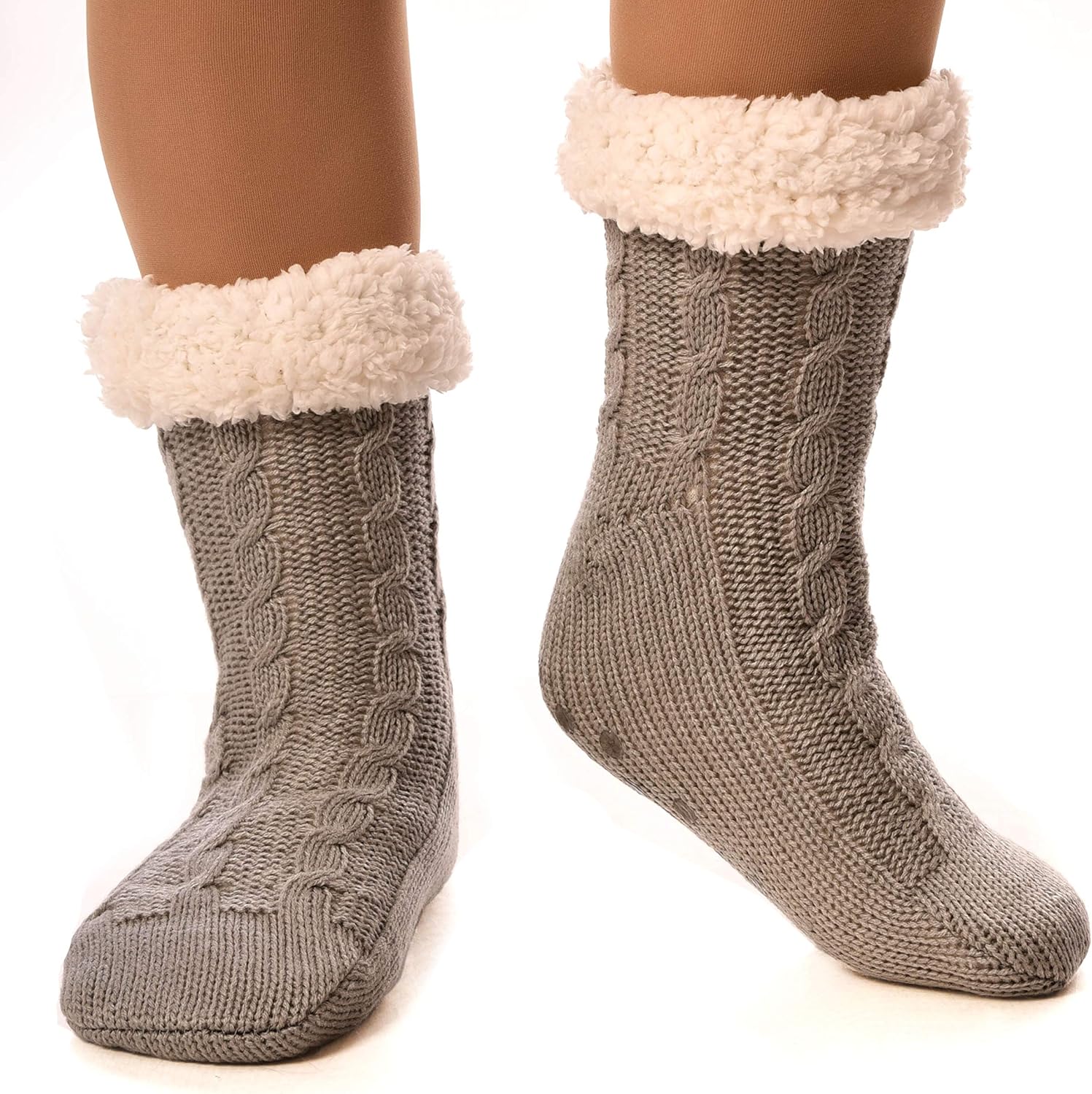 Debra Weitzner Womens Sherpa Socks Thermal Fleece Lined Fuzzy Gripper Socks Winter Christmas ...