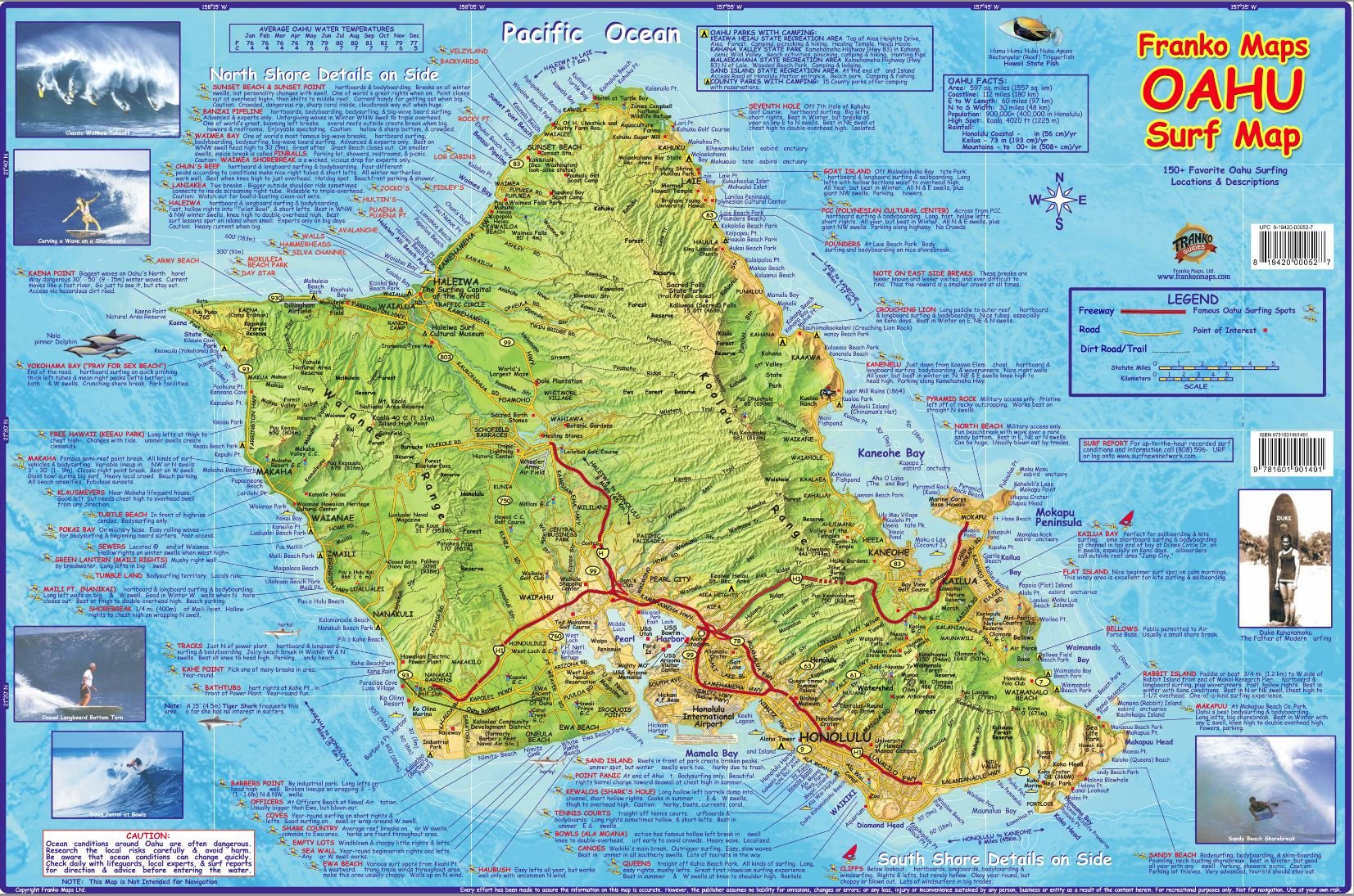 Buy Oahu Hawaii Surf Guide Surfing Franko s Laminated Online at ...
