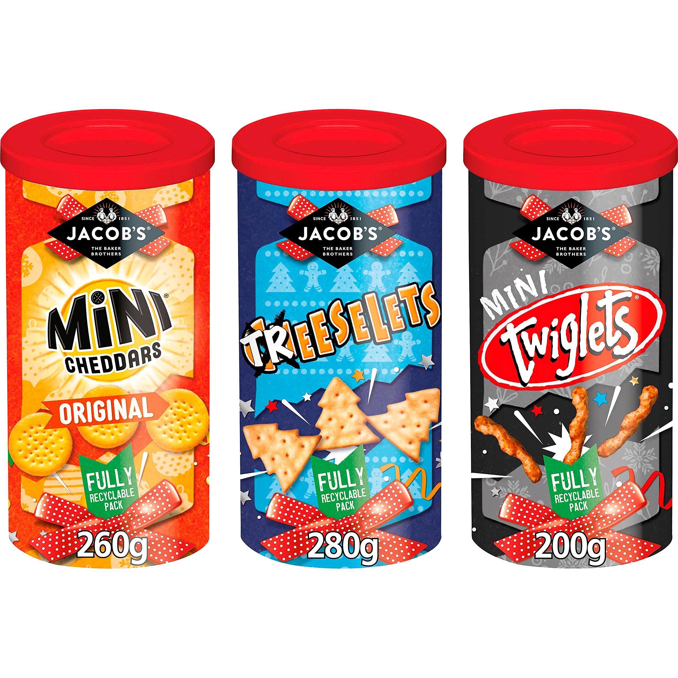 Jacobs Christmas Snack Tubs Mini Cheddars, Cheeselets & Twiglets Triple ...