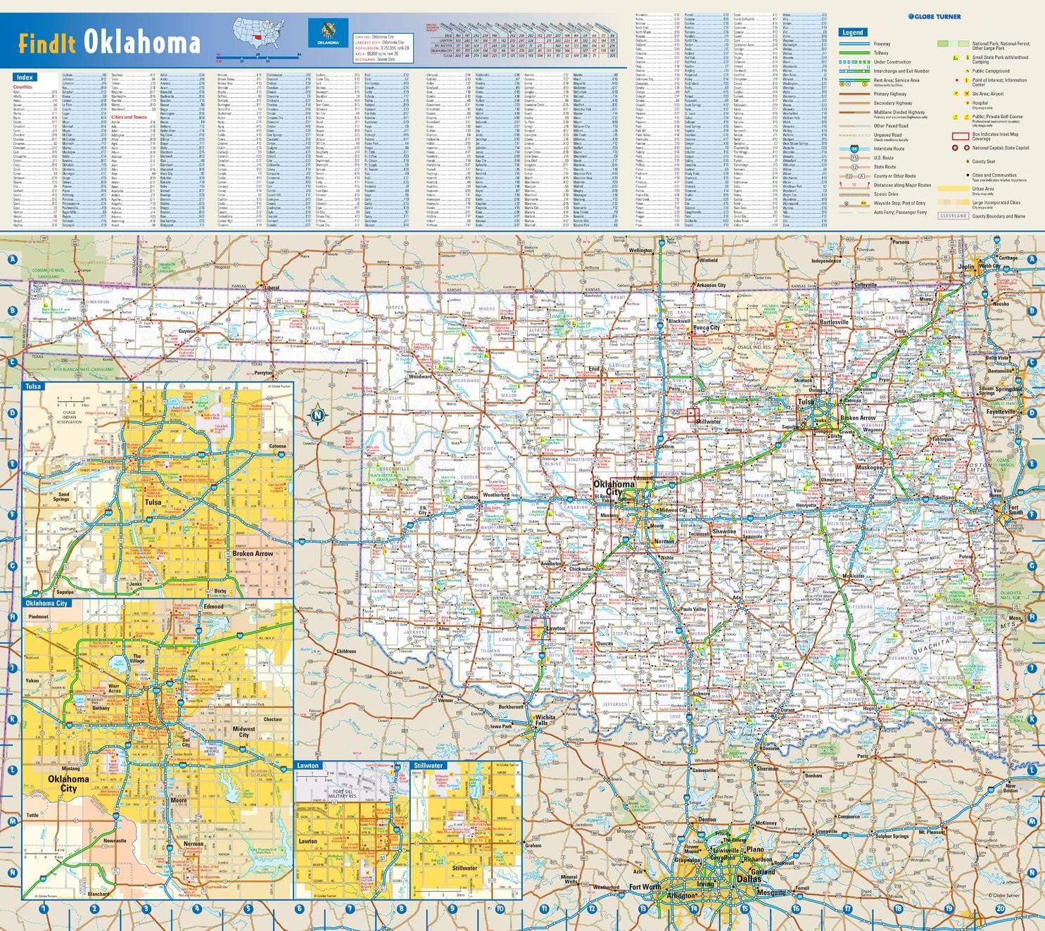 Amazon.com : Oklahoma State Wall Map - 20.75" x 18.5" Paper : Office ...