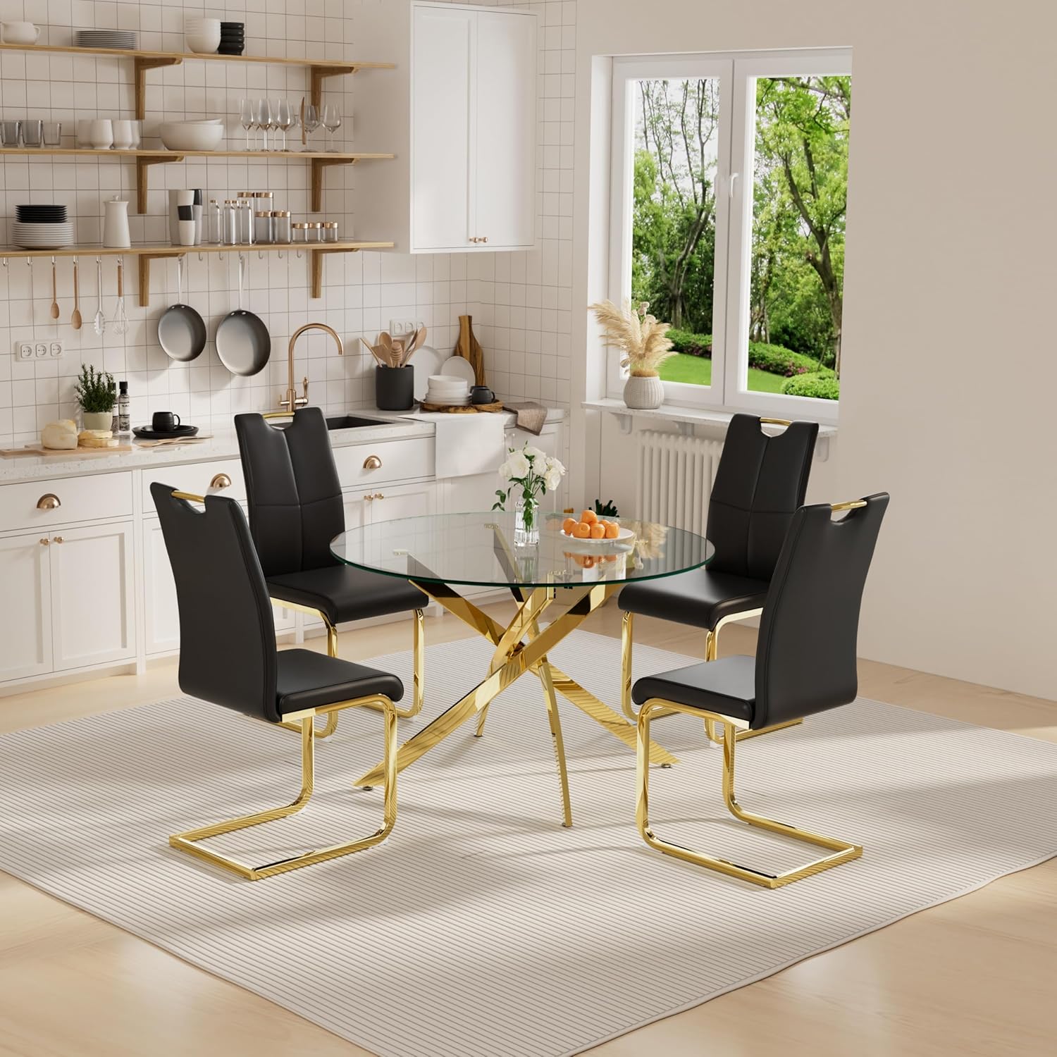 Amazon.com - RGZ Round Dining Table Set for 4, 47 Inch Circle Clear ...