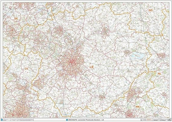 Leicester - LE - Postcode Wall Map - Paper : Amazon.co.uk: Stationery ...