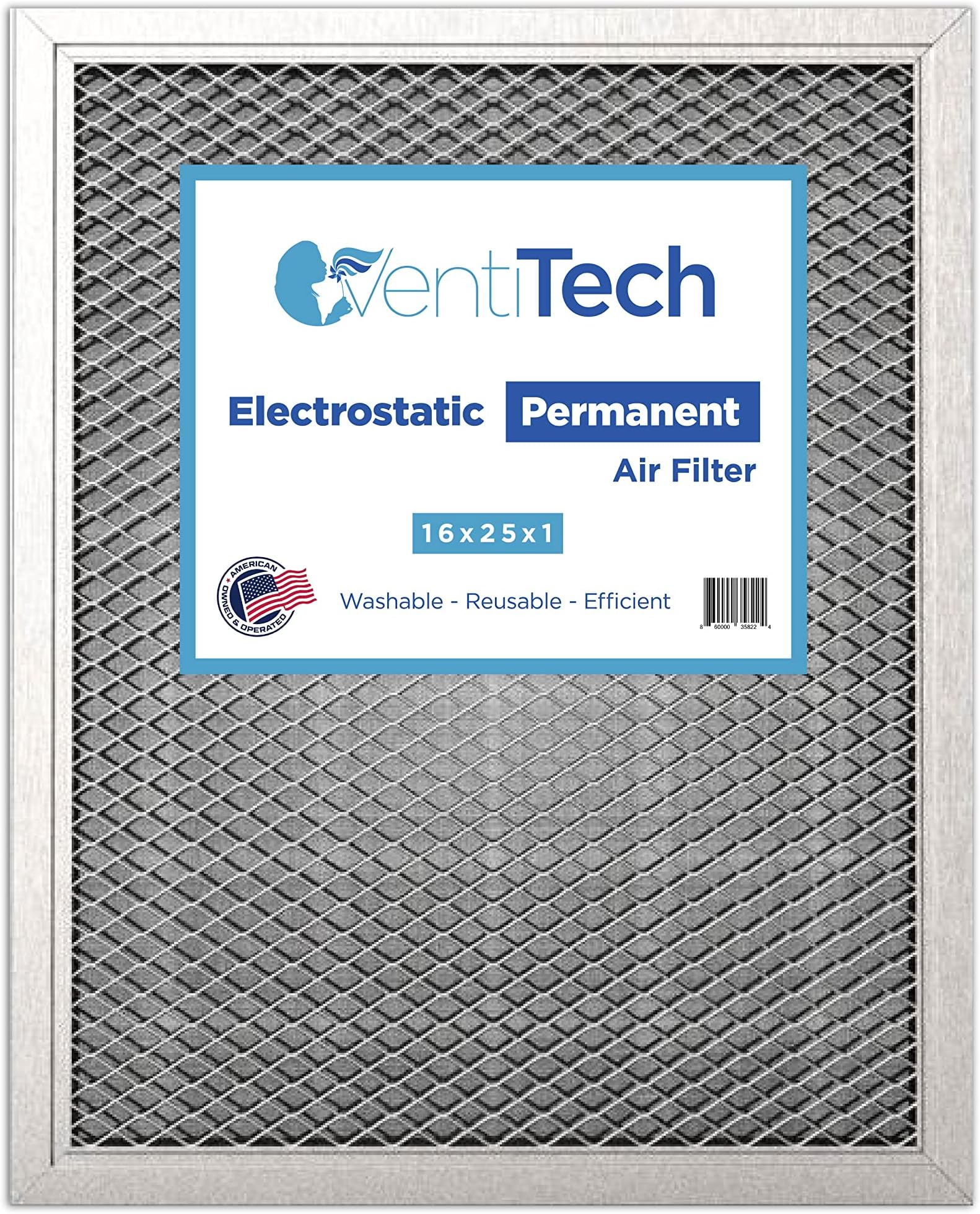 Venti Tech 16x25x1 Washable Electrostatic Air Filter. Reusable HVAC ...