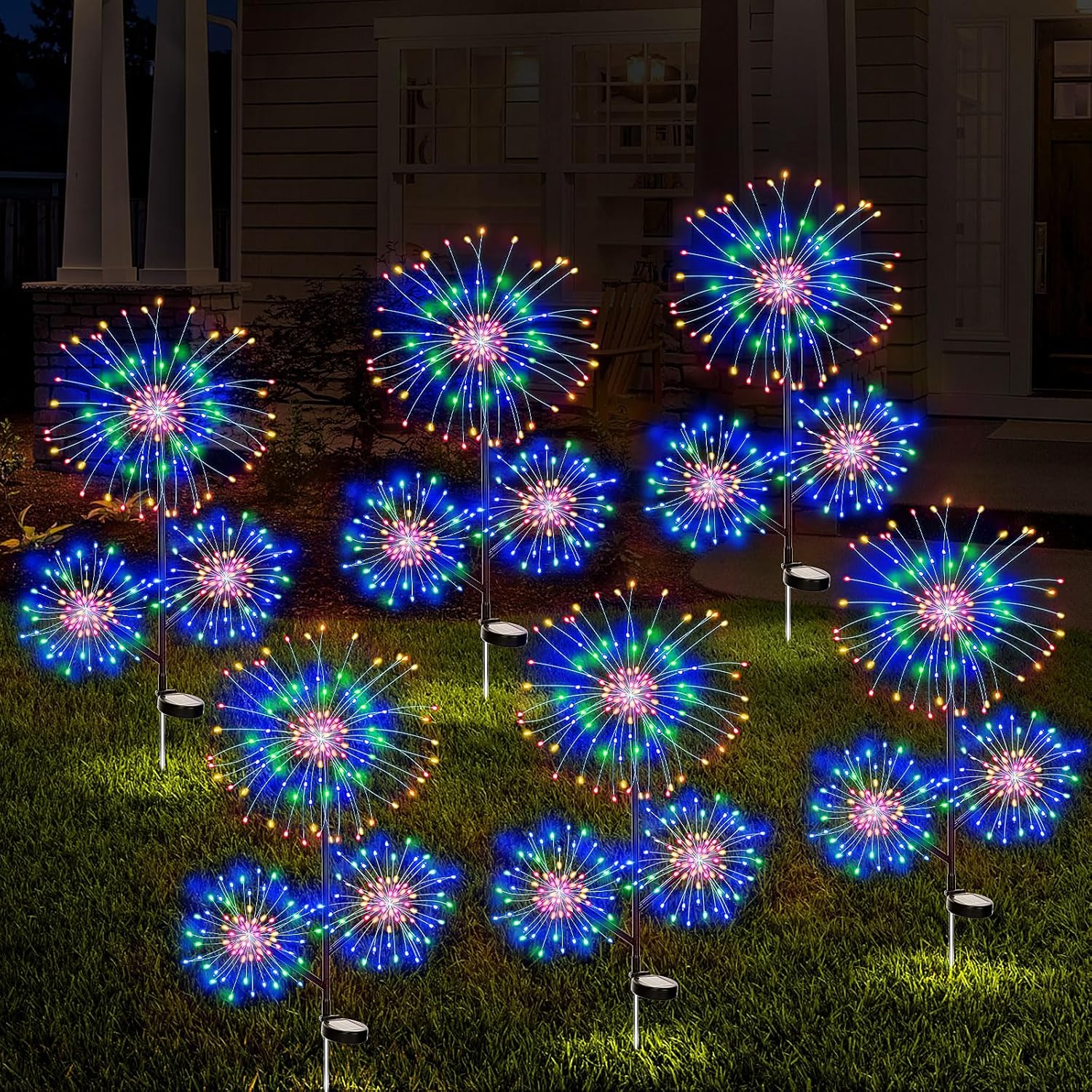 Rossesay 6 Pcs Solar Garden Fireworks Lights Outdoor 210 LED 18 ...