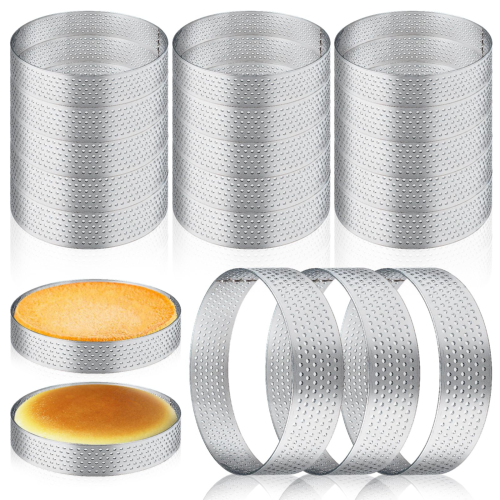 20 Pack Tart Rings 3.15 Inch Perforated Tart Ring Stainless Steel ...