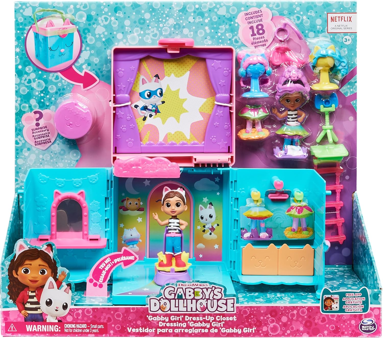 Gabby’s Dollhouse, Rainbow Closet Portable Playset with a Gabby Doll ...