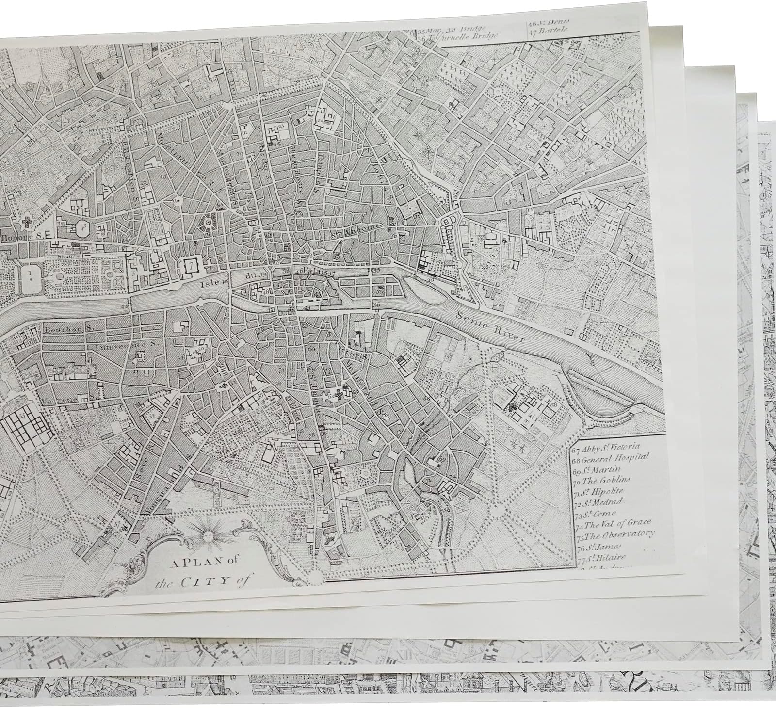 Amazon | puikko 紙製ブックカバー パリ古地図（モノクロ） A3判（再生紙） | ブックカバー | 文房具・オフィス用品