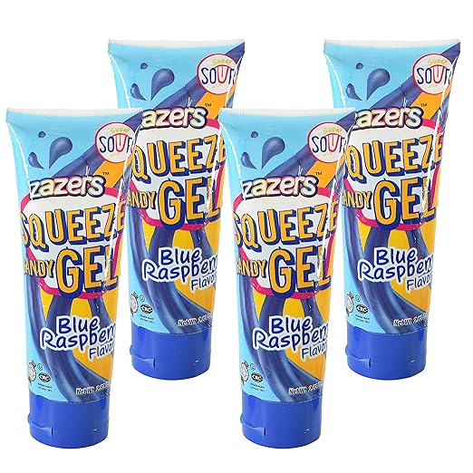 Amazon.com : Zazers Sour Squeeze Candy Gel 4 Pack Blue Raspberry Flavor ...