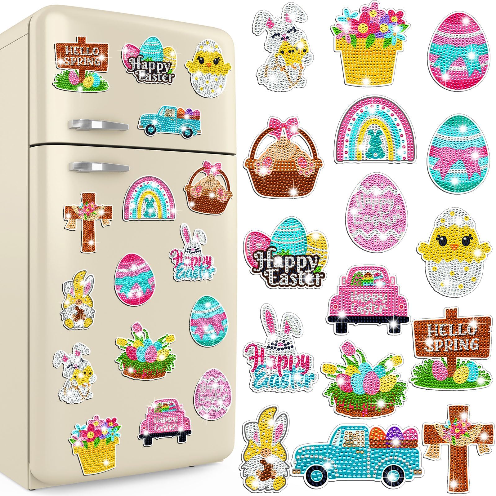 Amazon.com: Copkim 12 Pcs Easter Diamond Art Painting Magnets, Fridge ...