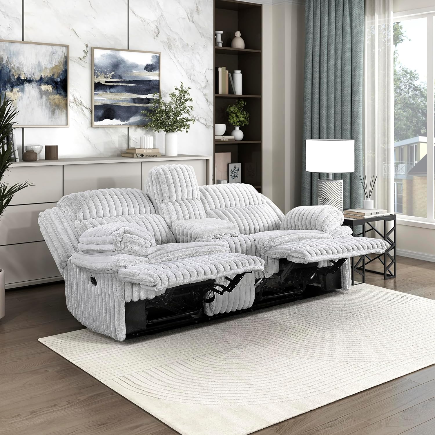 Amazon.com: Lexicon Modern Double Recliner Loveseat Couch with Center ...