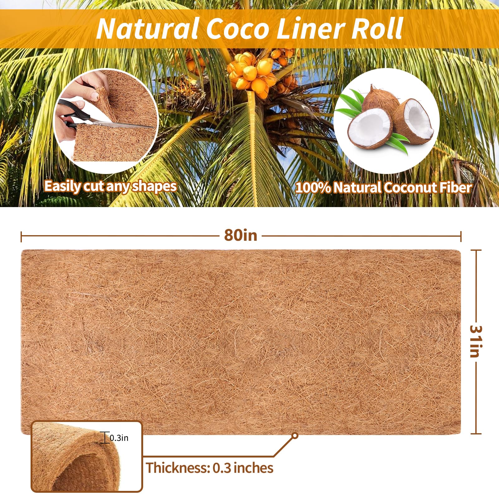 Snapklik.com : 2 Pack Natural Coco Liner Roll, 31X80 Inch Coconut ...
