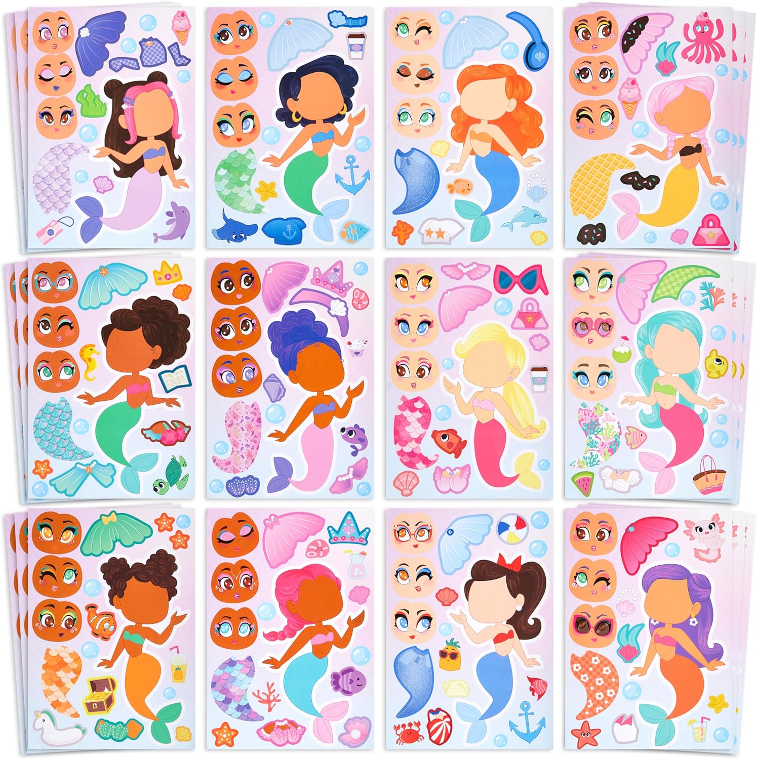 Amazon.com: JOYIN 36 Pcs 9"x6" Mermaid Make a face Stickers for Kids ...