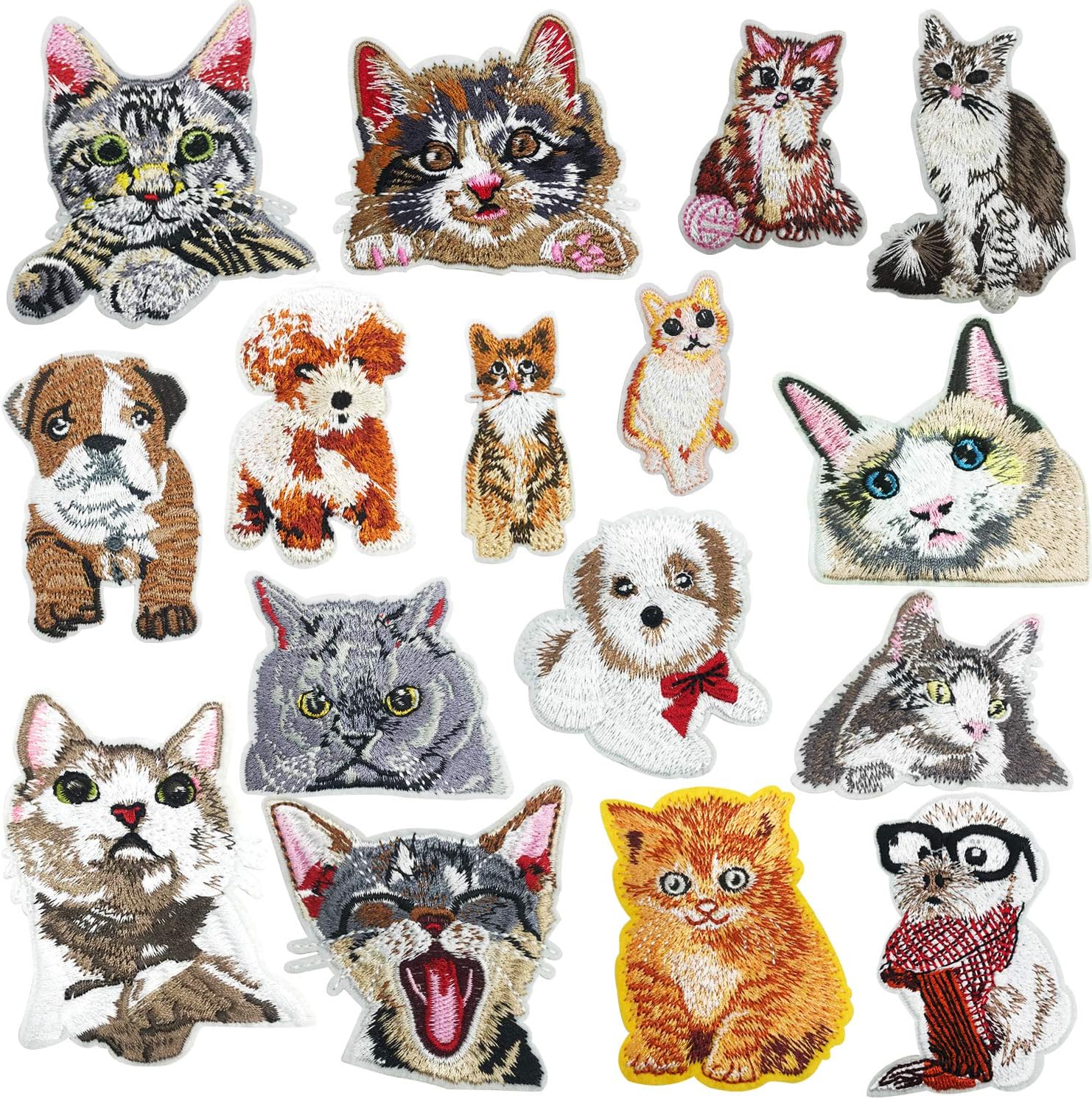 Amazon.com: Woohome 16 PCS Cat and Dog Iron On Patches Assorted Cute ...