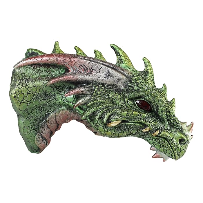 Buy Ebros Gift Fantasy Metallic Green Spiked Dragon Head Wall Decor ...