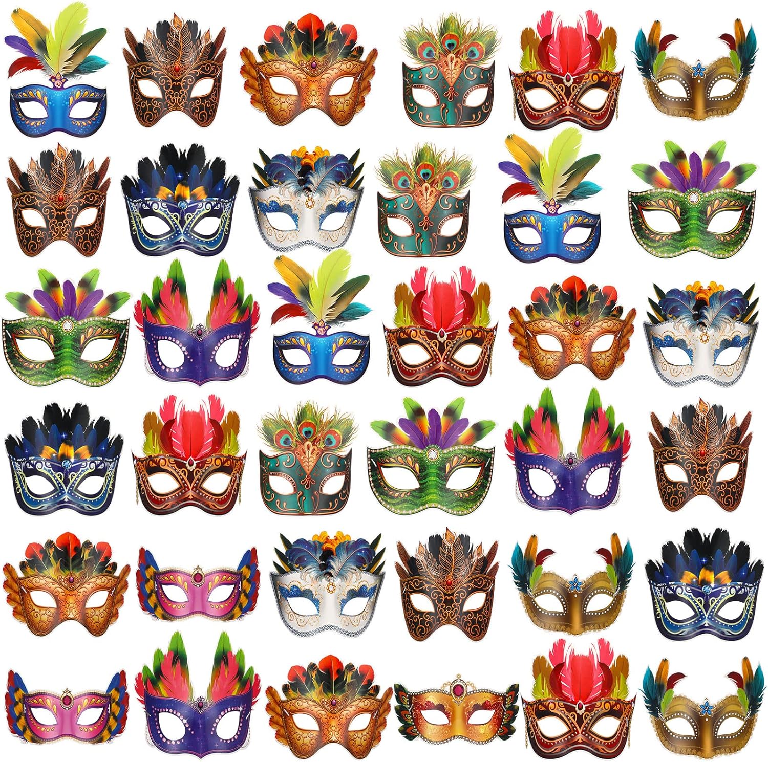 Amazon.com: Jerify 48 Pcs Mardi Gras Masks Bulk Masquerade Feathers ...