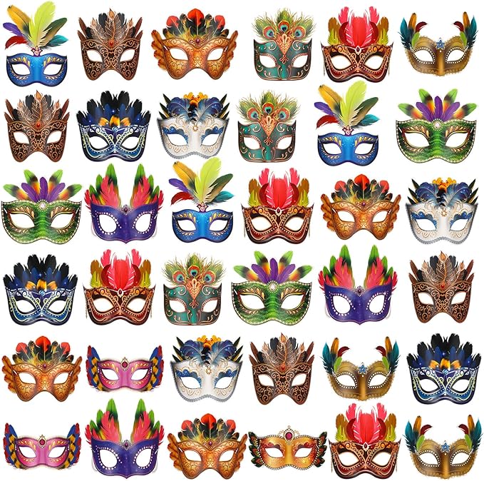 Amazon.com: Jerify 48 Pcs Mardi Gras Mask Bulk Carnival Masquerade ...