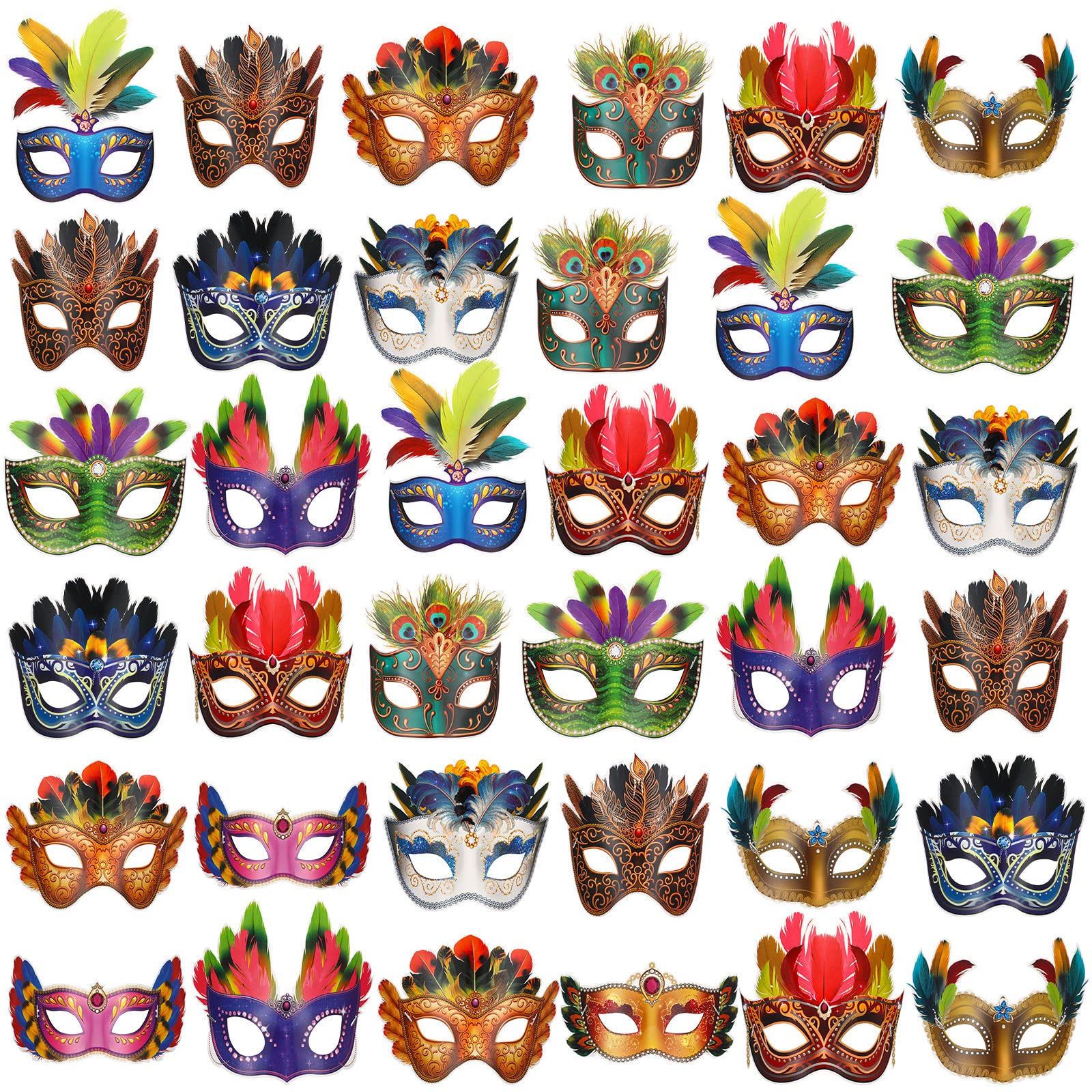 Amazon.com: Jerify 48 Pcs Mardi Gras Masks Bulk Masquerade Feathers ...