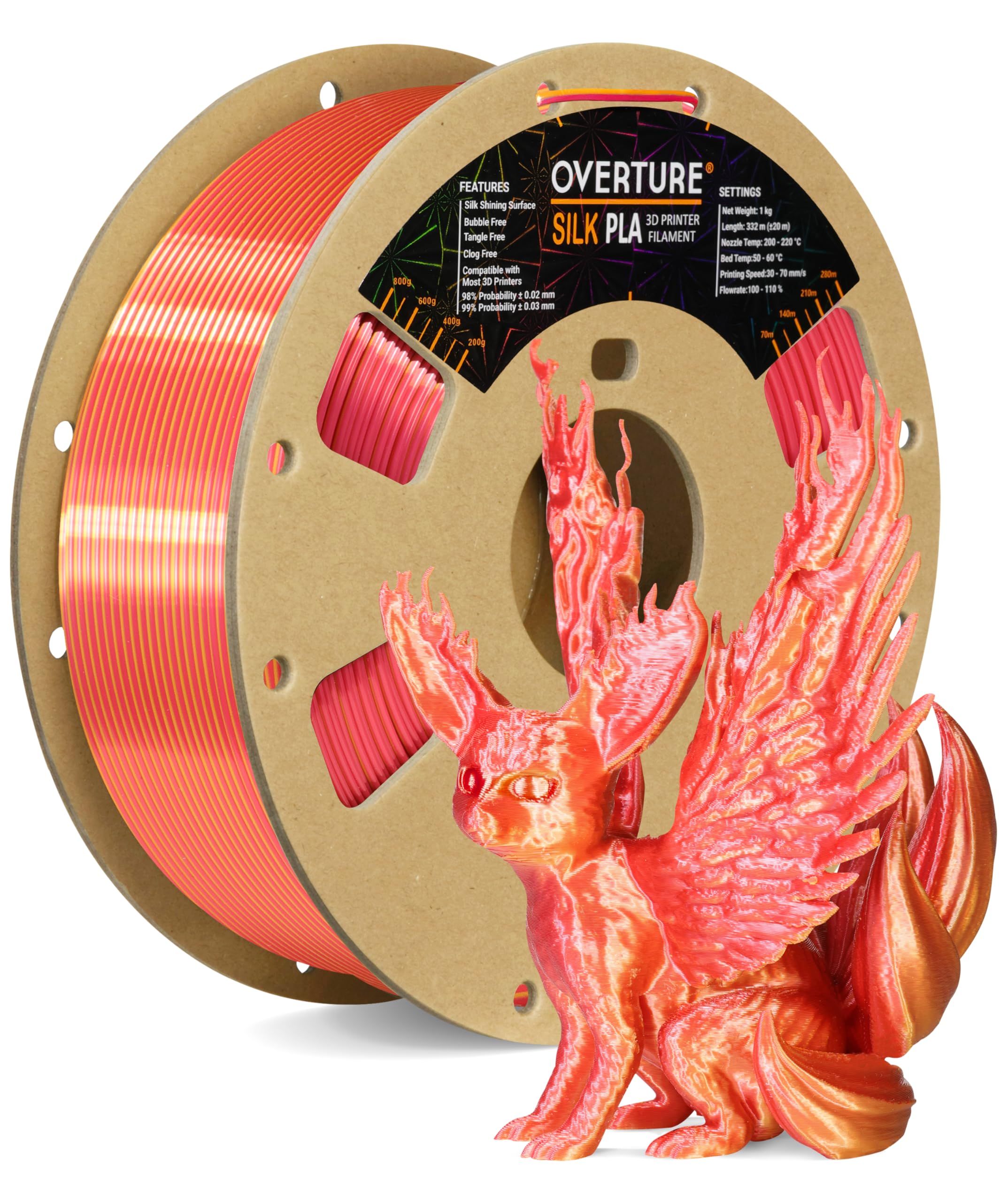 OVERTURE Silk PLA 1.75mm Dual Color Filament, Clog-Free Shiny 3D ...