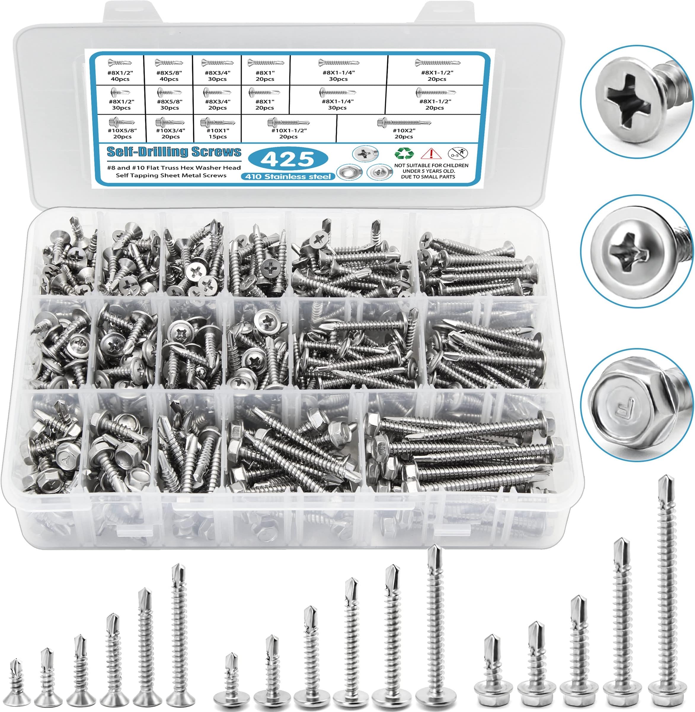Amazon.com: Qualihome Pan Head Phillips Drive Sheet Metal Screws ...