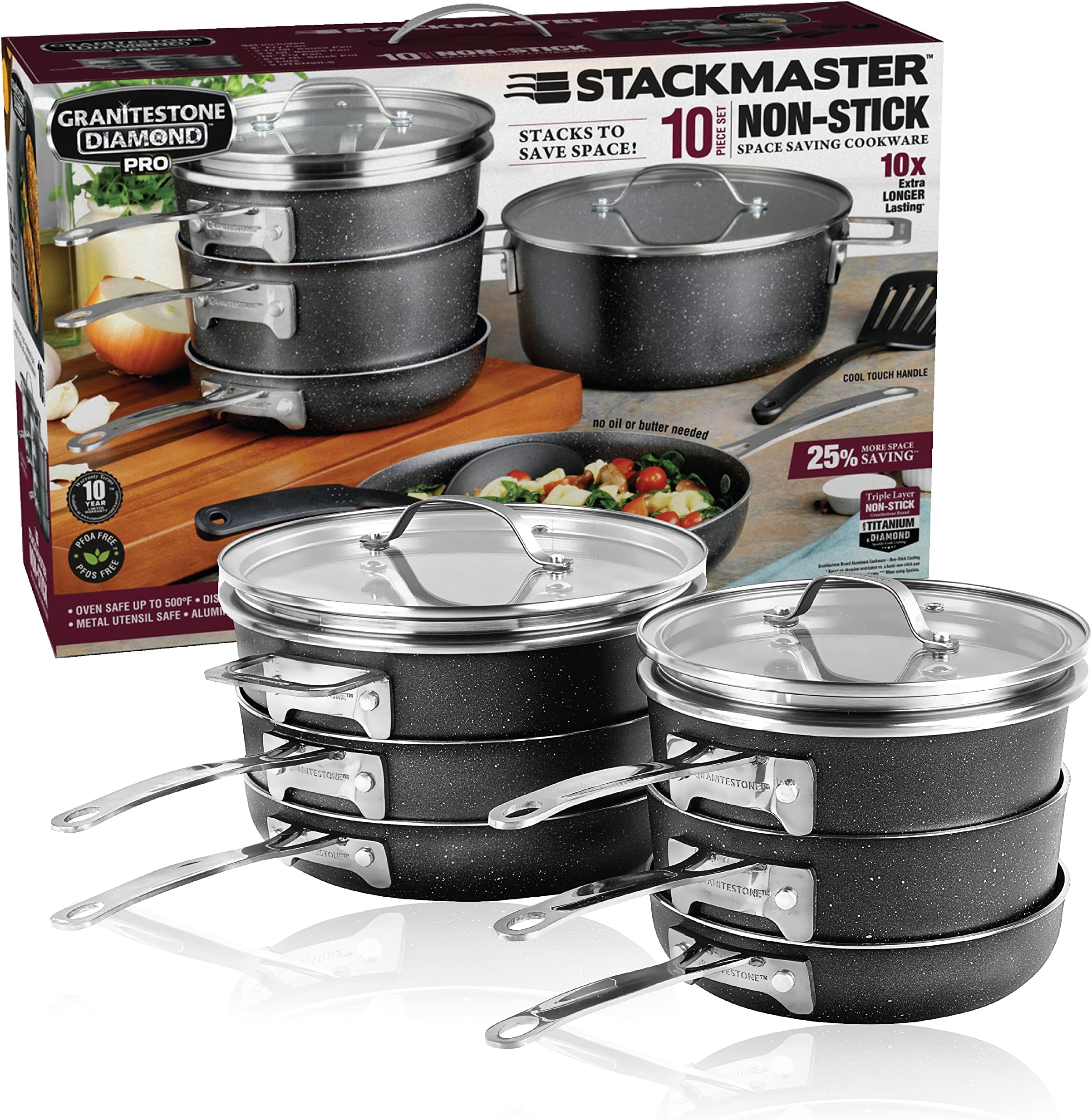 Amazon.com: Granitestone Stackable Pots and Pans Set Nonstick, 10 Piece ...
