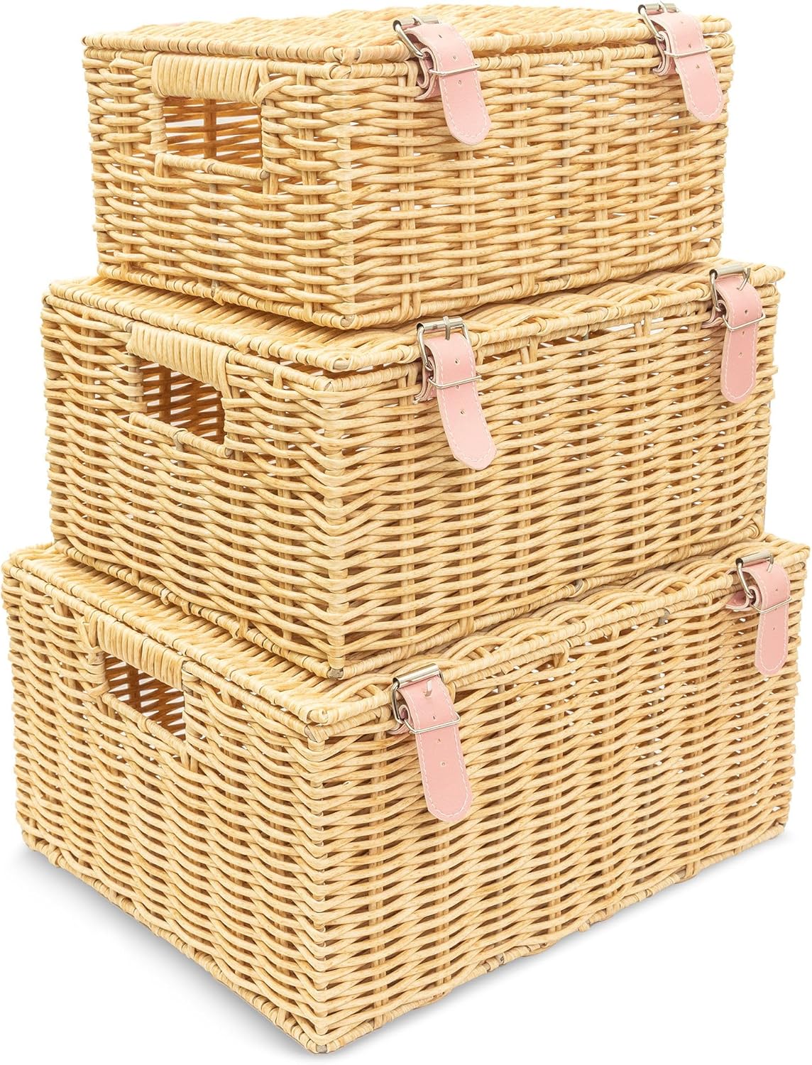Amazon.com: Wicker Storage Baskets with Lids – Set of 3 (Large, Medium ...