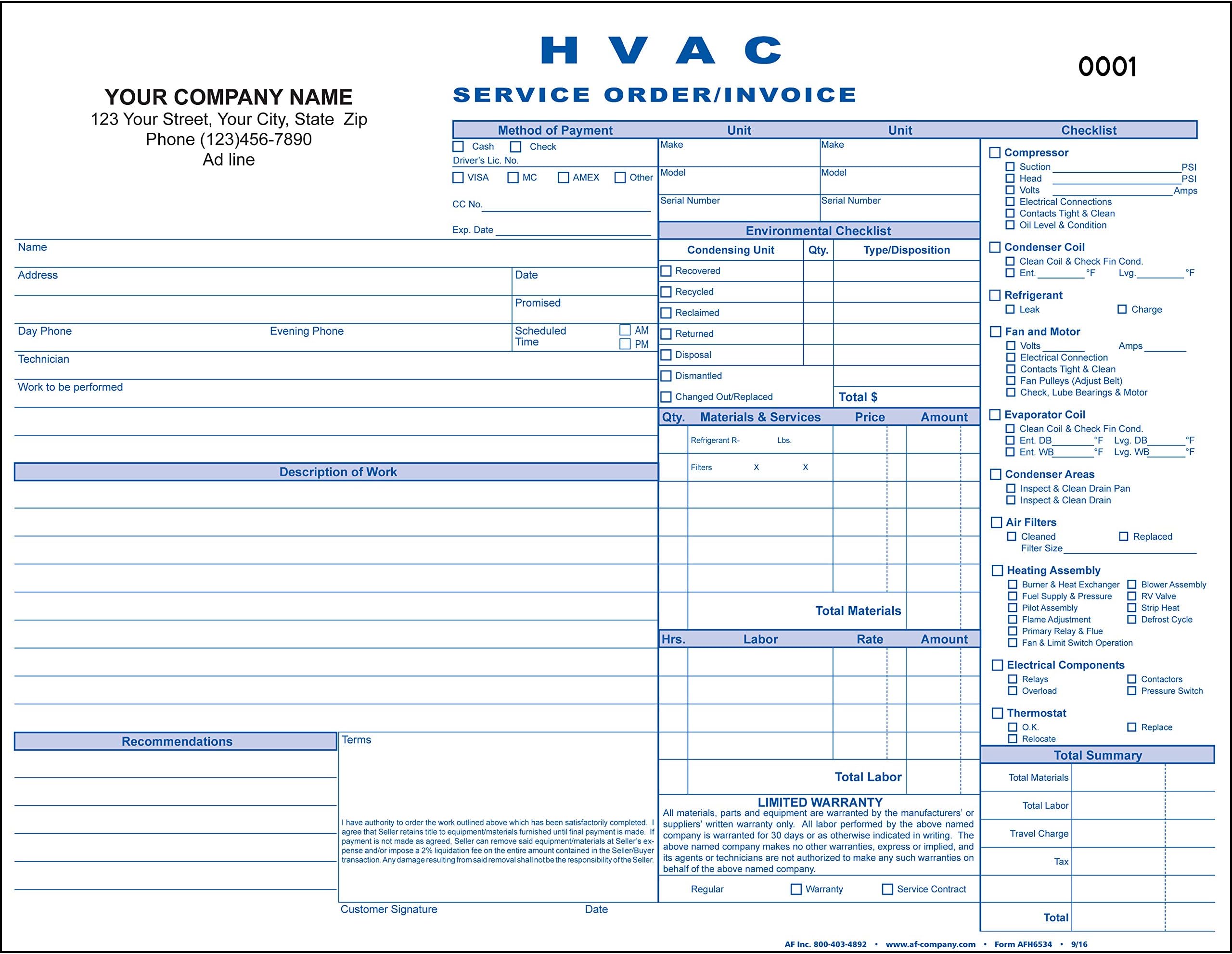 Amazon.com : HVAC Service Order/Invoice, 3 Copy Triplicate, 11"x8.5 ...