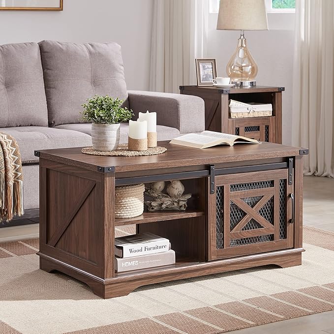 Amazon.com: JXQTLINGMU Farmhouse Coffee Table,Rustic Center Table with ...