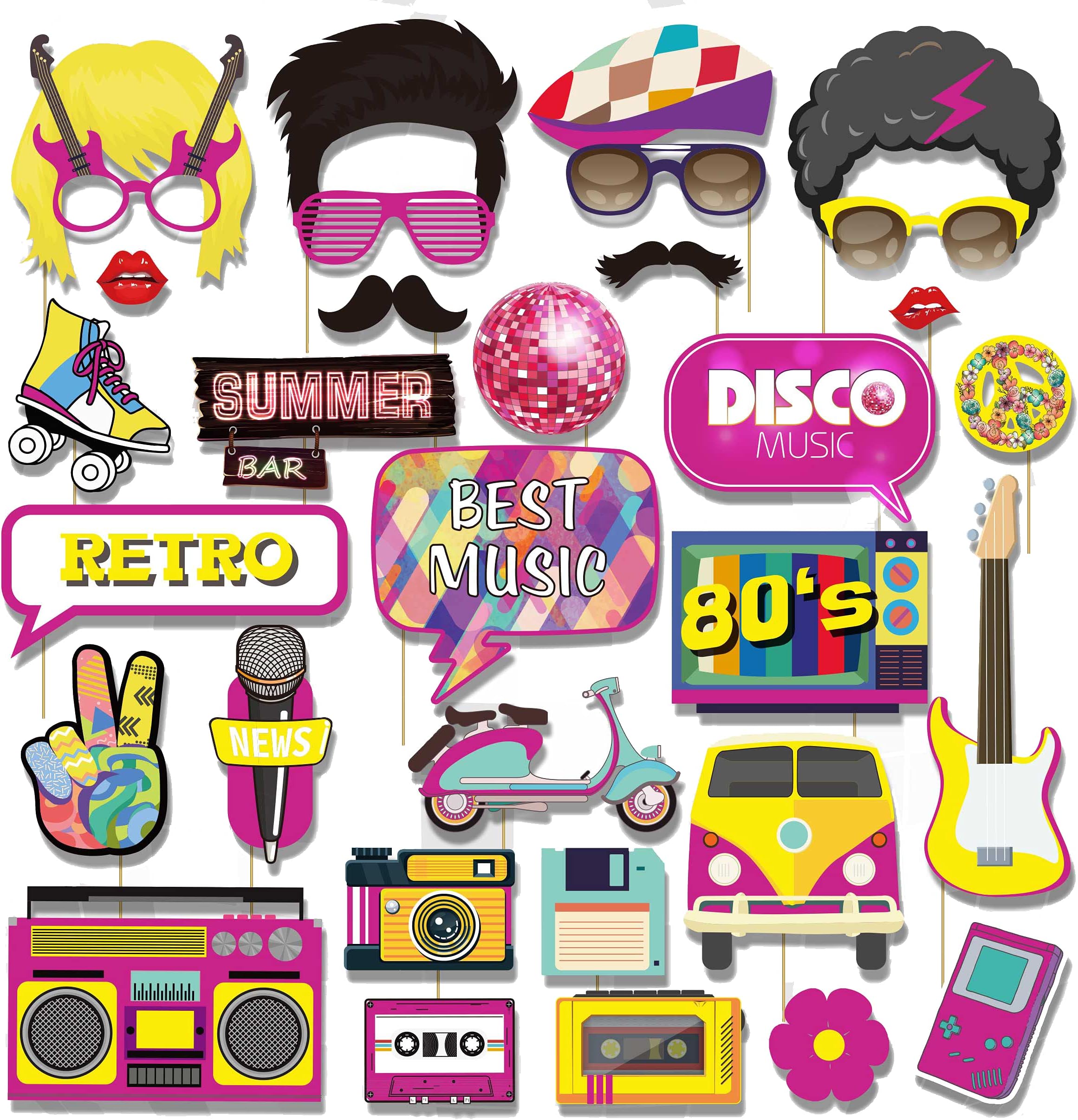 Amazon.com: BRT Bearingshui 80s Photo Booth Props, Retro 80's Photo ...