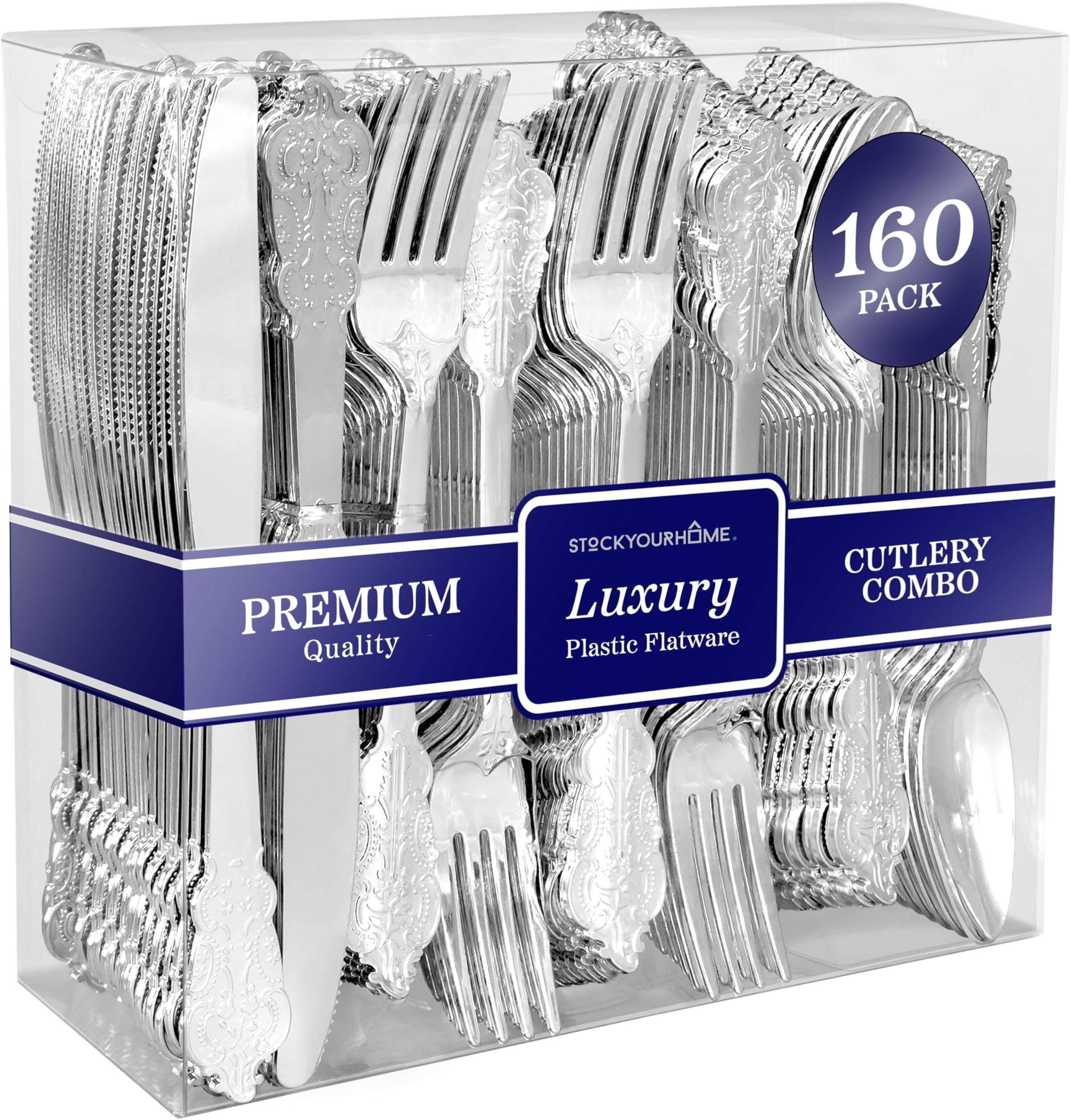 Amazon.com: Plastic Silverware Set- Silver Flatware Set- Heavy Duty ...