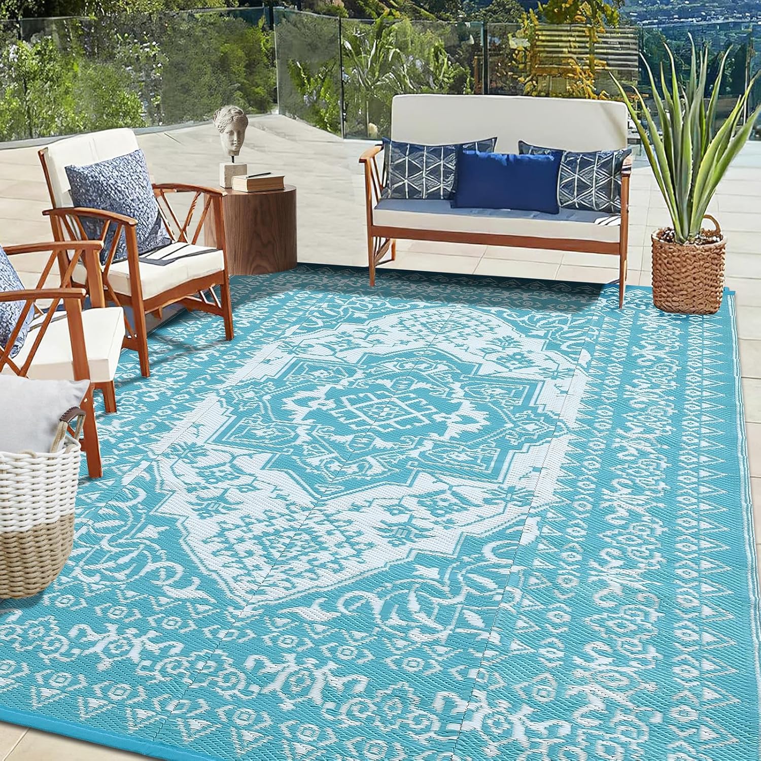 Amazon.com: GarveeHome Outdoor Patio Rug 9x12 Outdoor Rug Waterproof ...