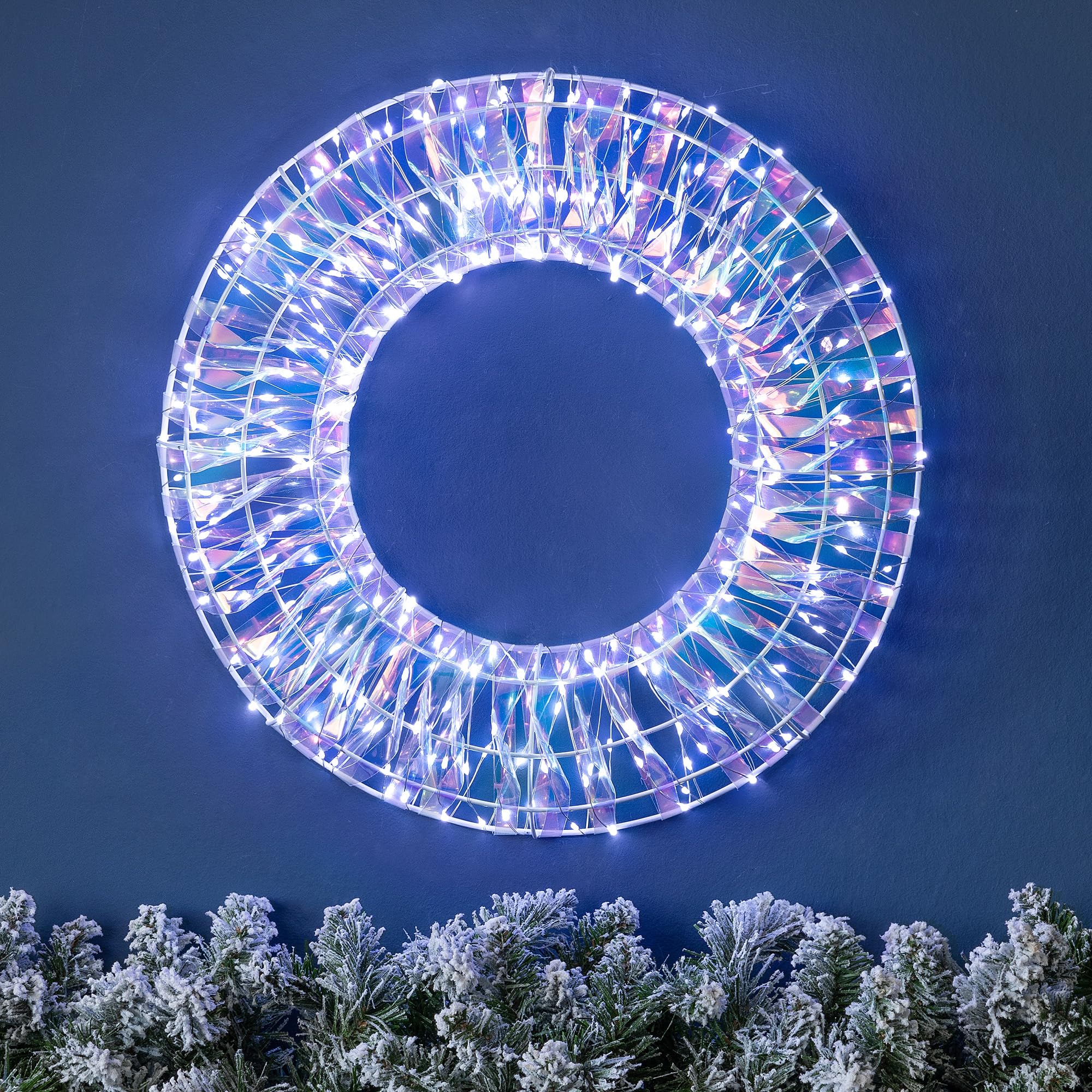 CHRISTOW Light Up Christmas Wreath 38cm, Iridescent White Micro LED ...