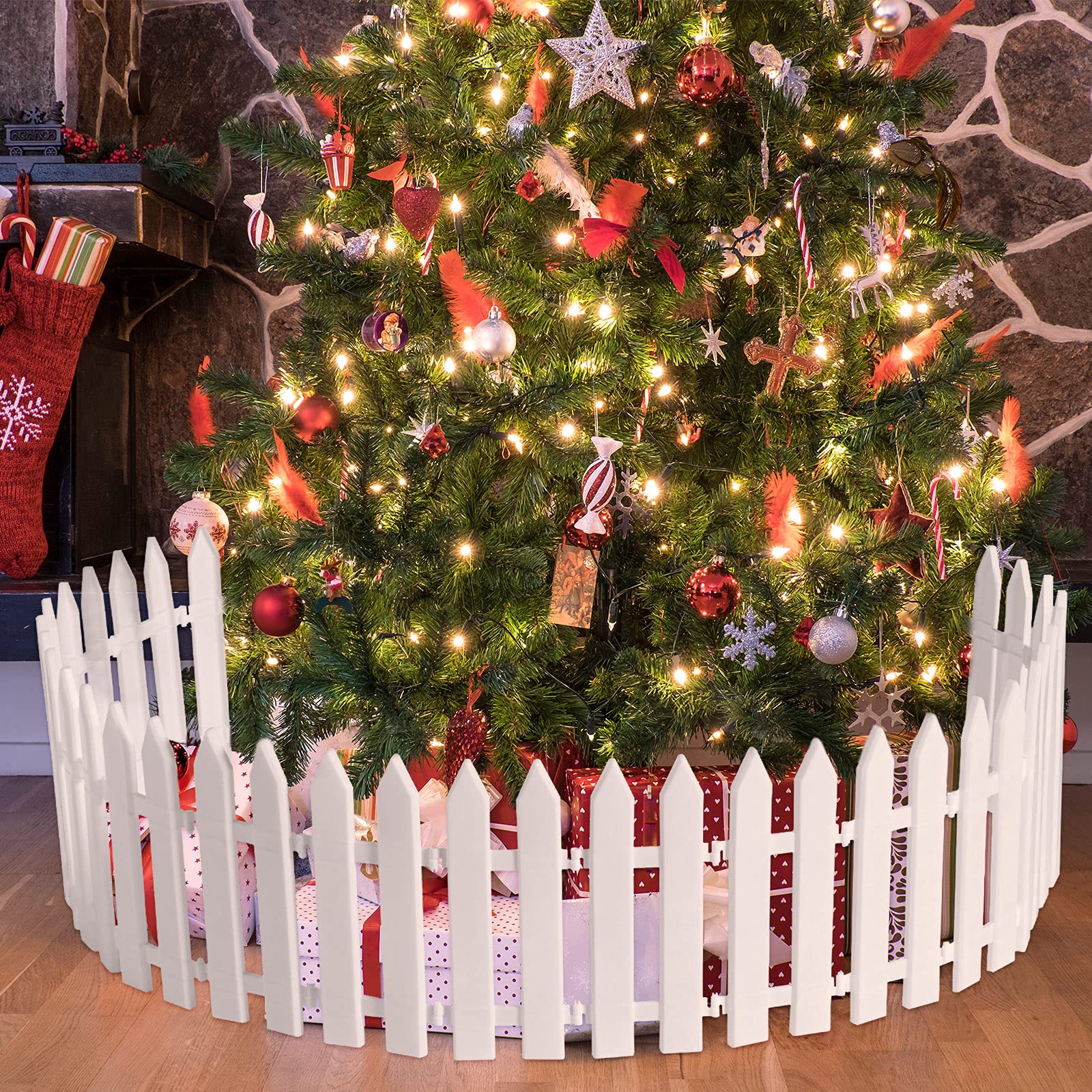 Gejoy 25 Pieces Christmas Tree Picket Fence White Plastic Christmas ...