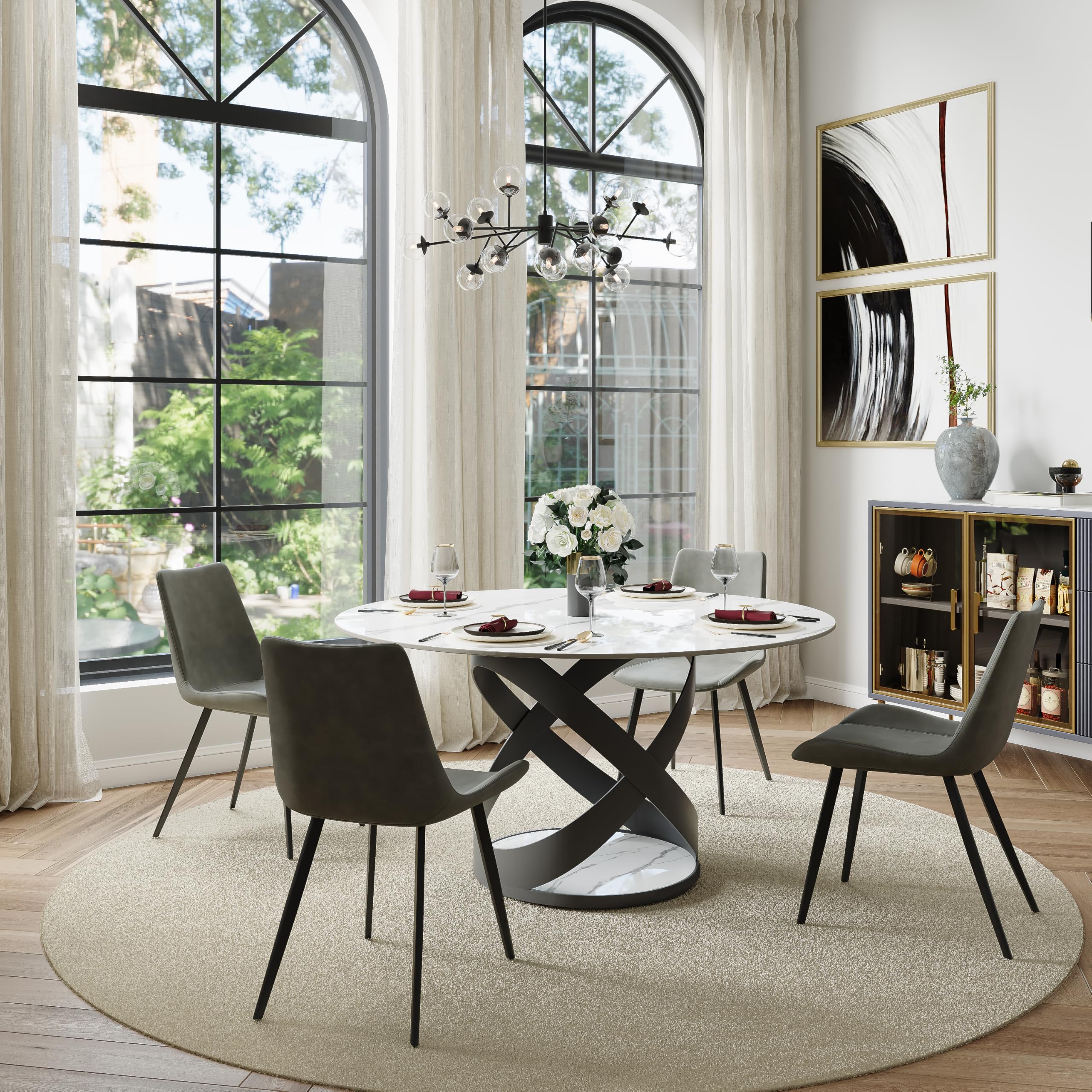 Modern Round Dining Table FJÄRIL BLACK Round Non /extendable Oak