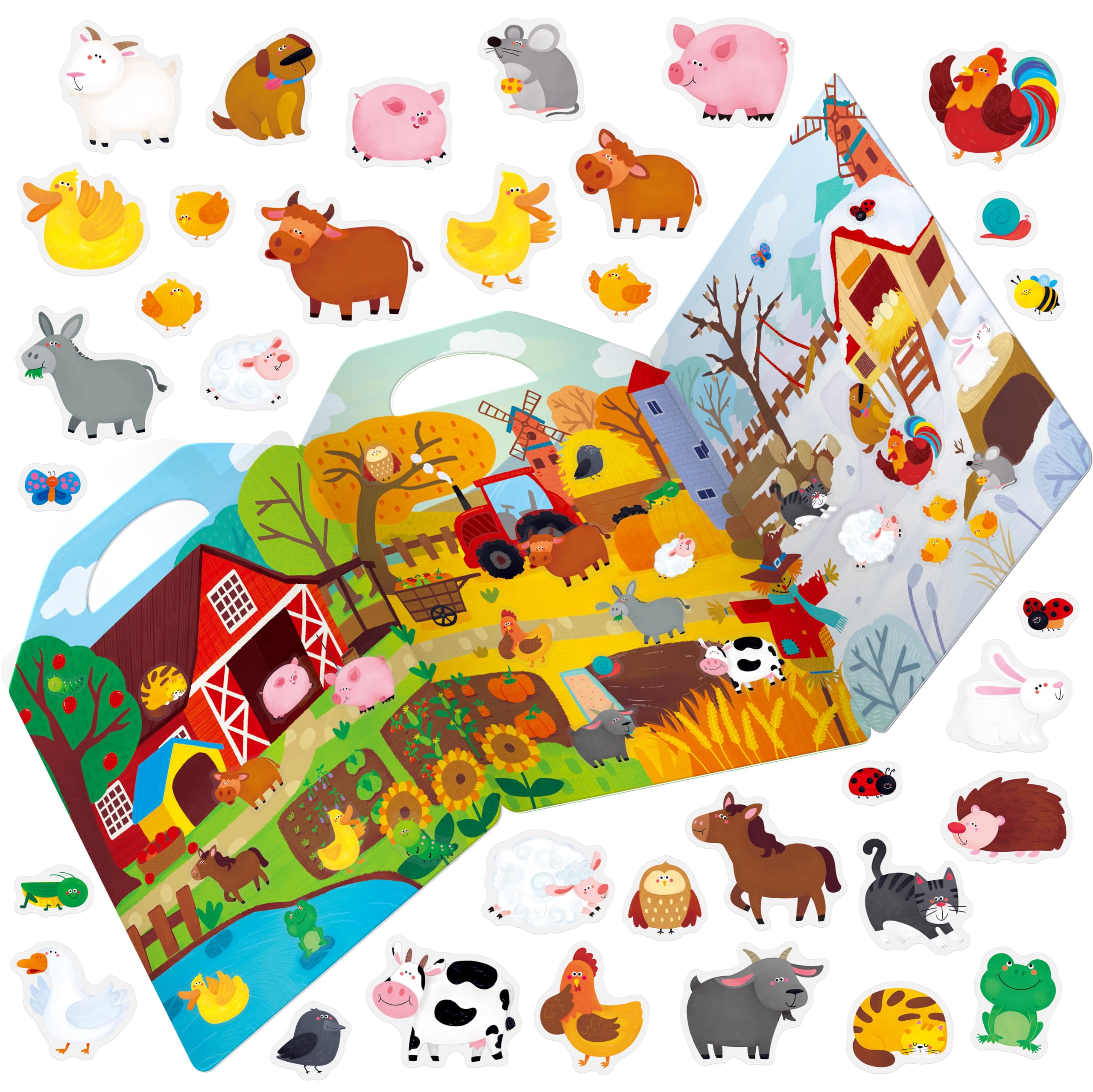 Amazon.com: Reusable Sticker Book, 35 Farm Animal Static Stickers ...