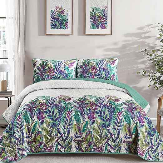 Amazon.com: WONGS BEDDING Botanical Quilt Set Queen Size, 3 Pieces ...