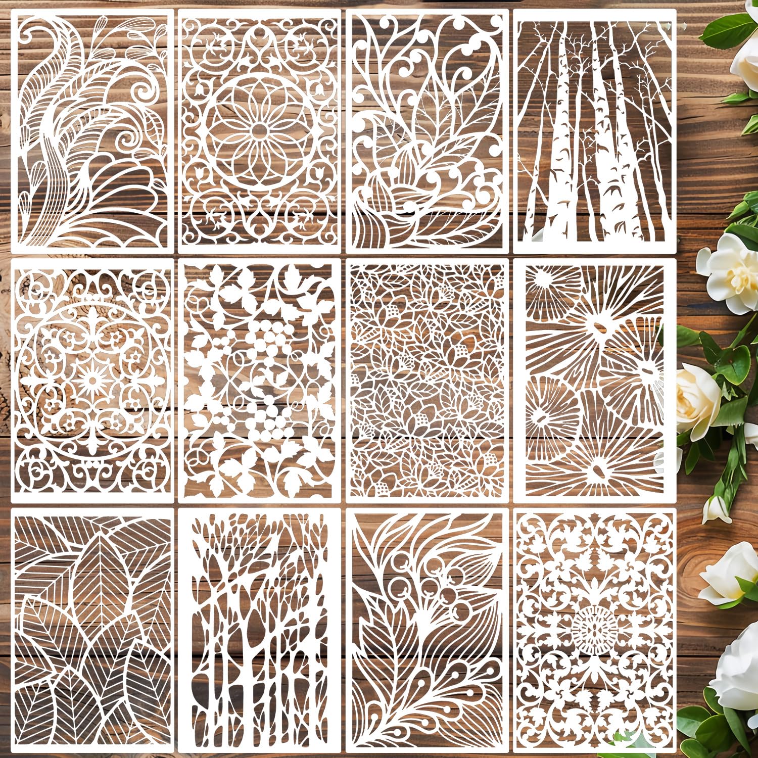 Snapklik.com : Stencils For Crafts Reusable Texture Stencils Floral ...