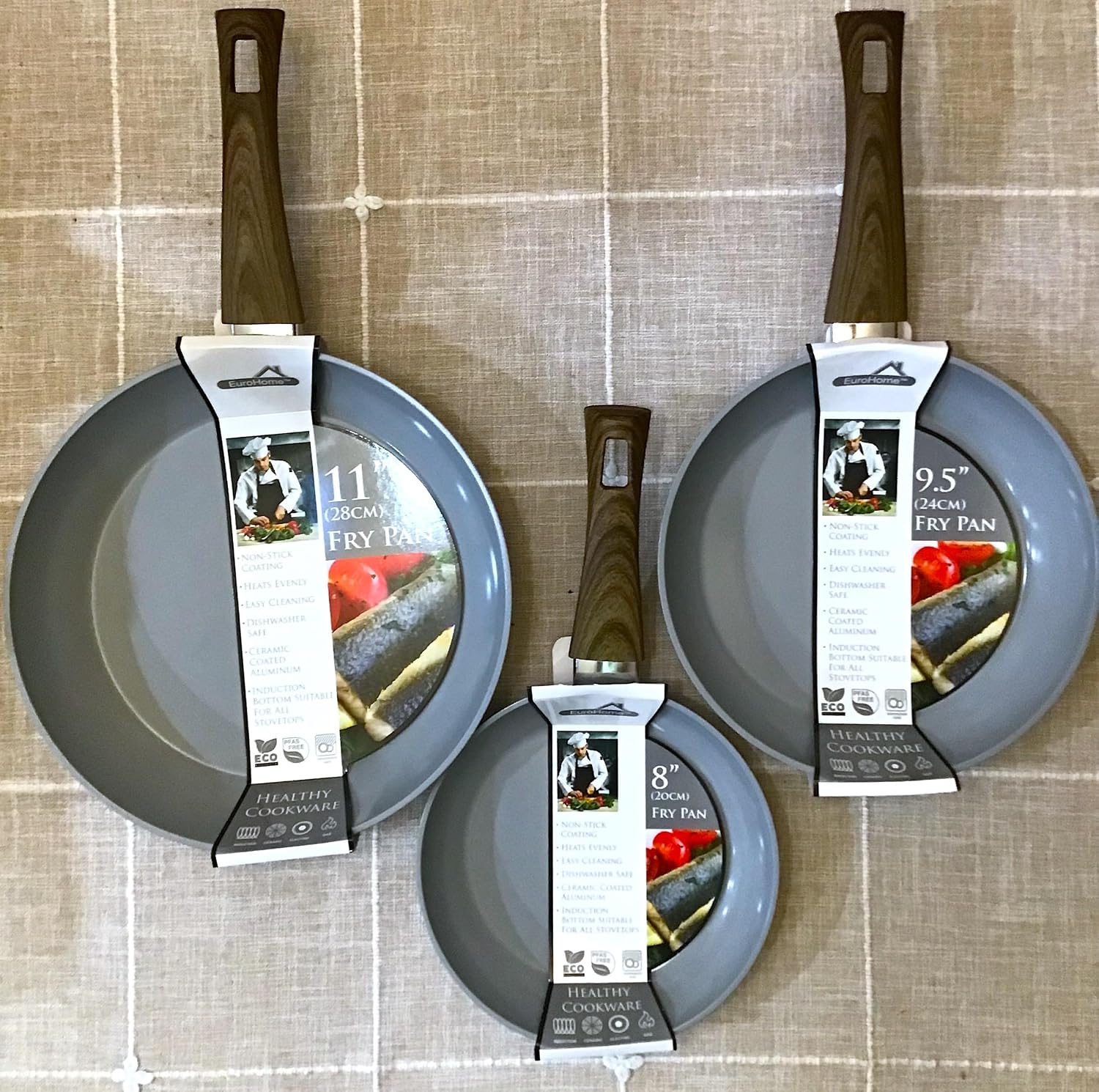 Amazon.com: 3 Piece Ceramic Pan Set Gray Non Stick Induction or Stove ...