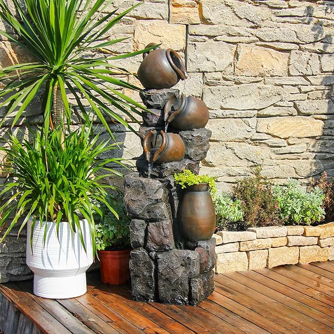 Amazon.com: 45.67''H Water Fountain Outdoor with Planter Pot 5 Tiers ...