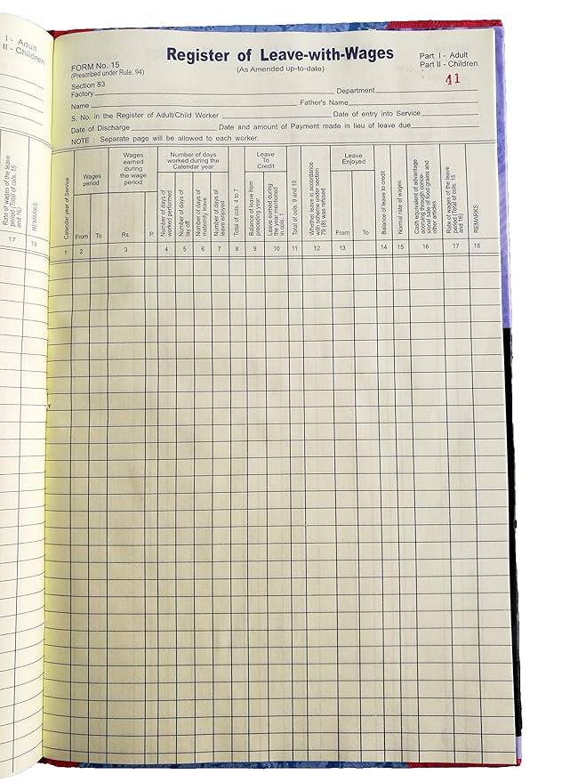 LRS Form 15 Register of Leave with Wages Prescribed Under Rule 94 ...